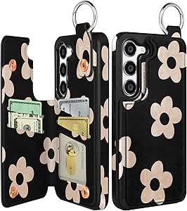Amazon.com: Shorogyt for Samsung Galaxy S23 Wallet Case with Card Holder - Designer Black Flower ...