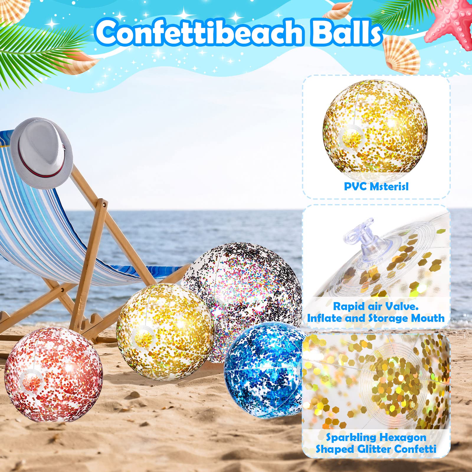 Snapklik.com : Lewtemi 12 Pcs 24 Inch 16 Inch Inflatable Glitter Beach ...