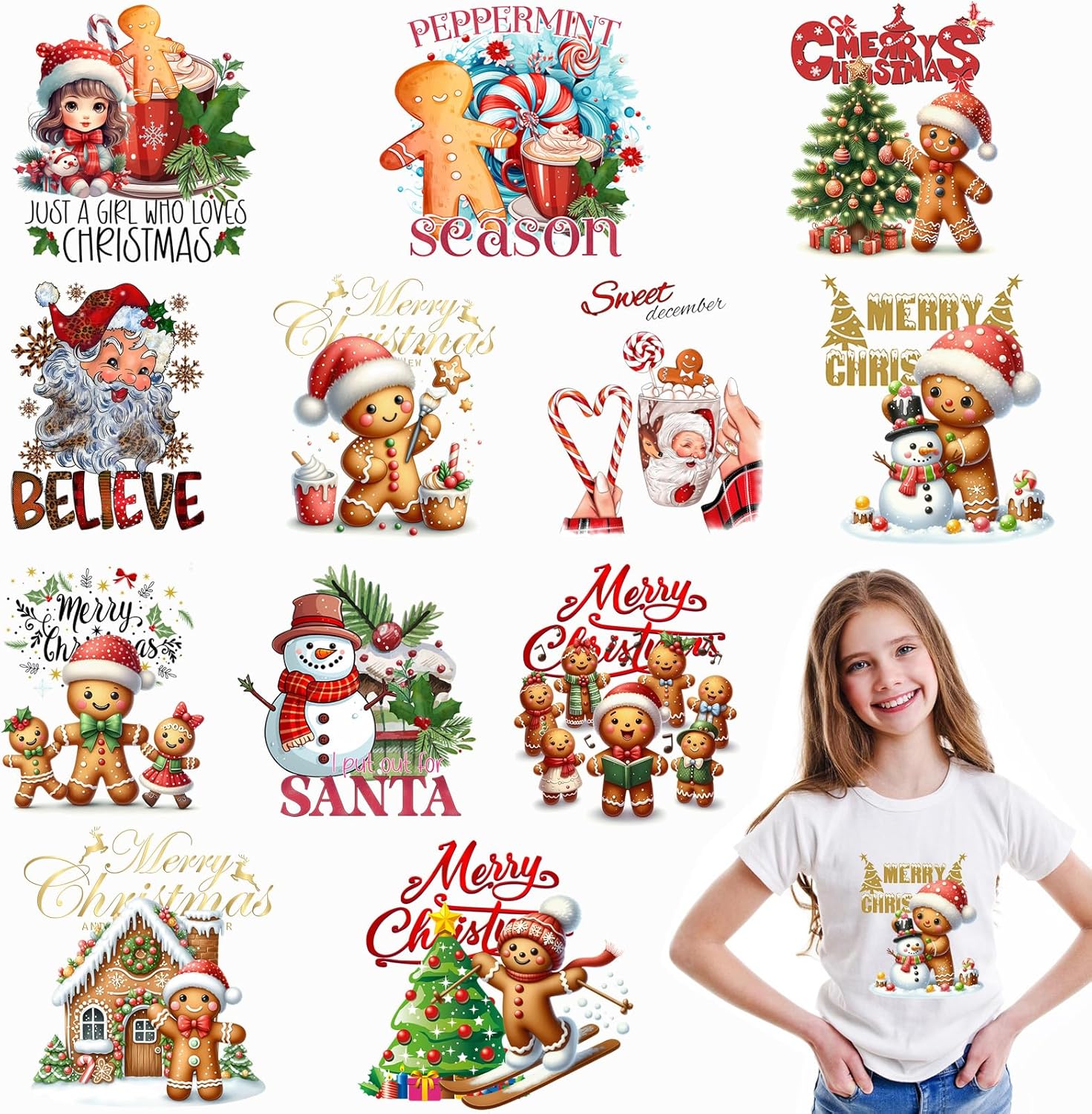 Amazon.com: 12 Sheets Christmas Heat Transfers Vinyl, Gingerbread Iron ...