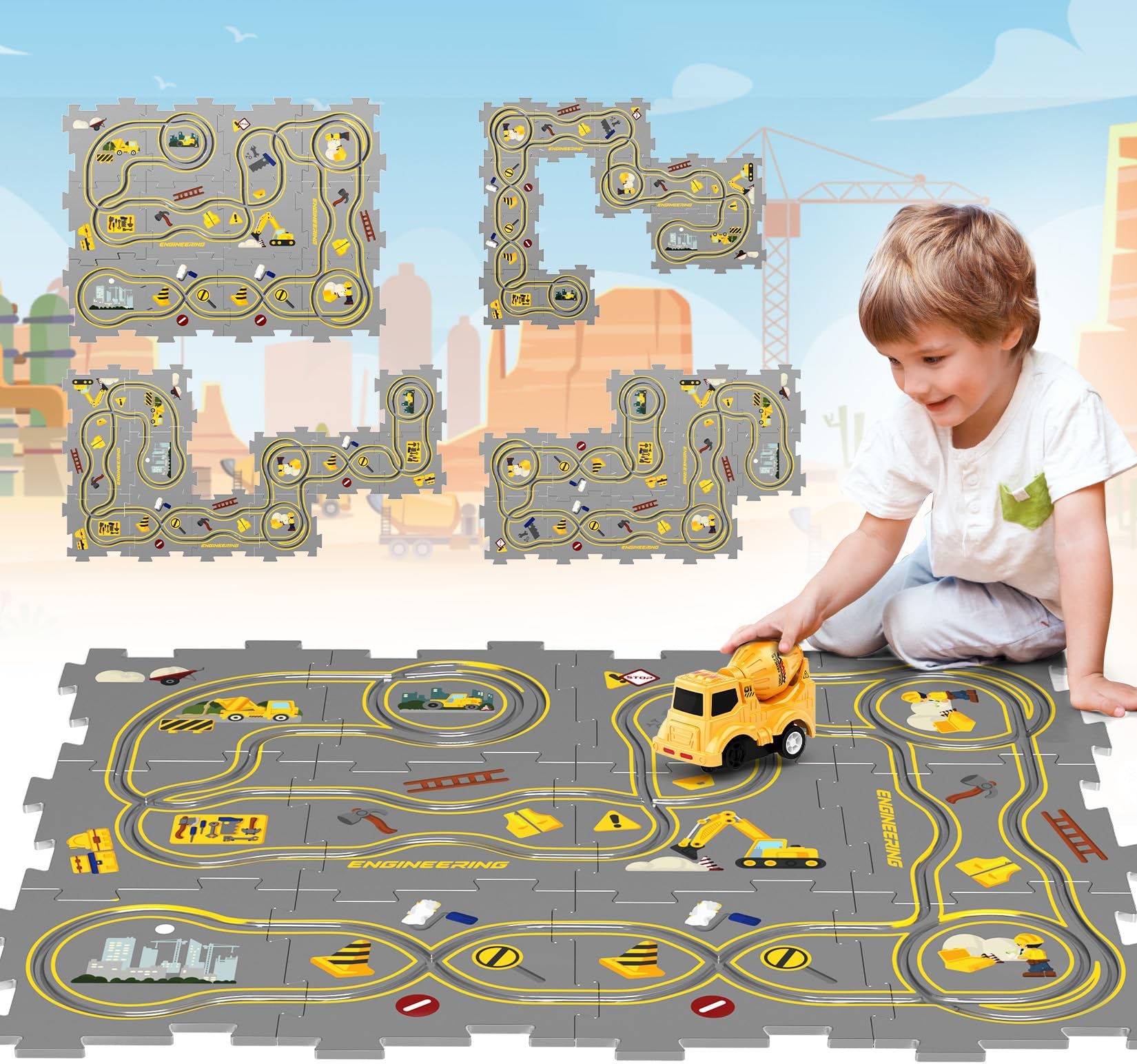 BLUEYAK Puzzles Racer Car Track Play Set Toddler Puzzle DIY Assembling ...