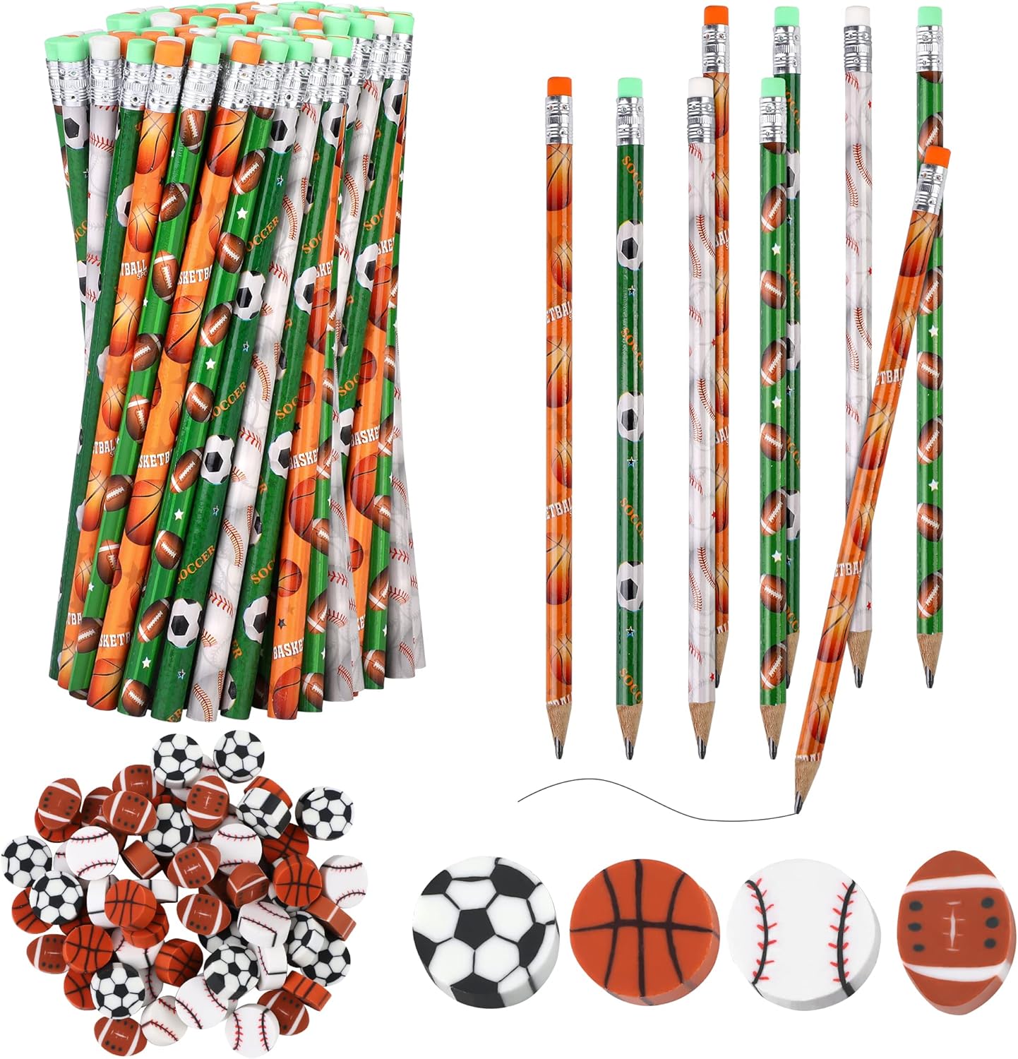 Amazon.com: Durony 60-Piece Sports Pencils & Erasers Set - Basketball ...