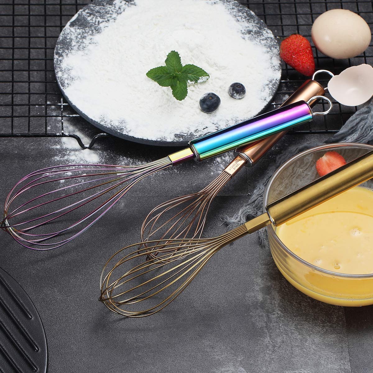 Snapklik.com : Berglander Colorful Whisks Set - Stainless Steel 8" Gold