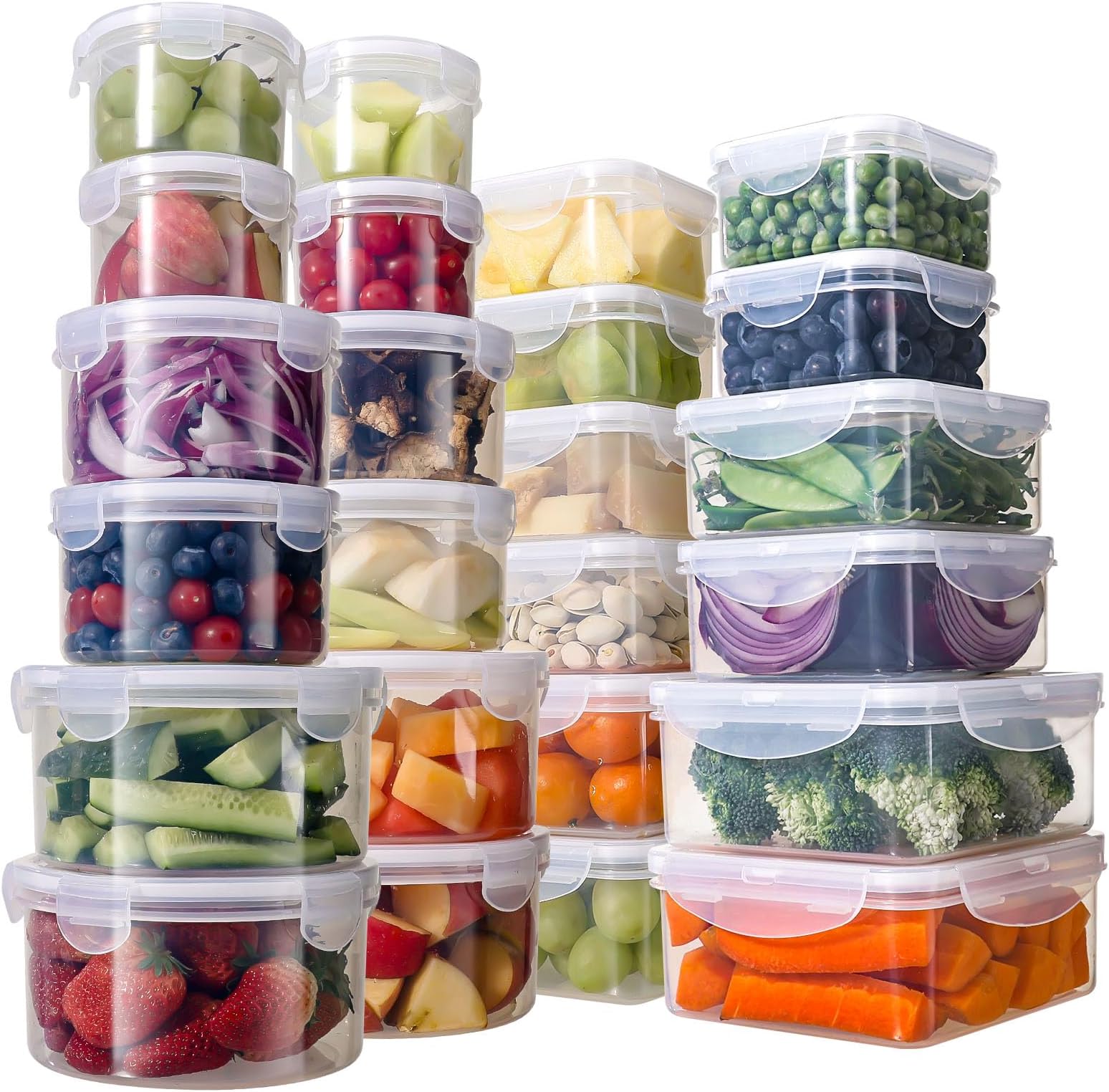 PRAKI Lot de 48 boîtes de rangement alimentaires avec couvercles ...