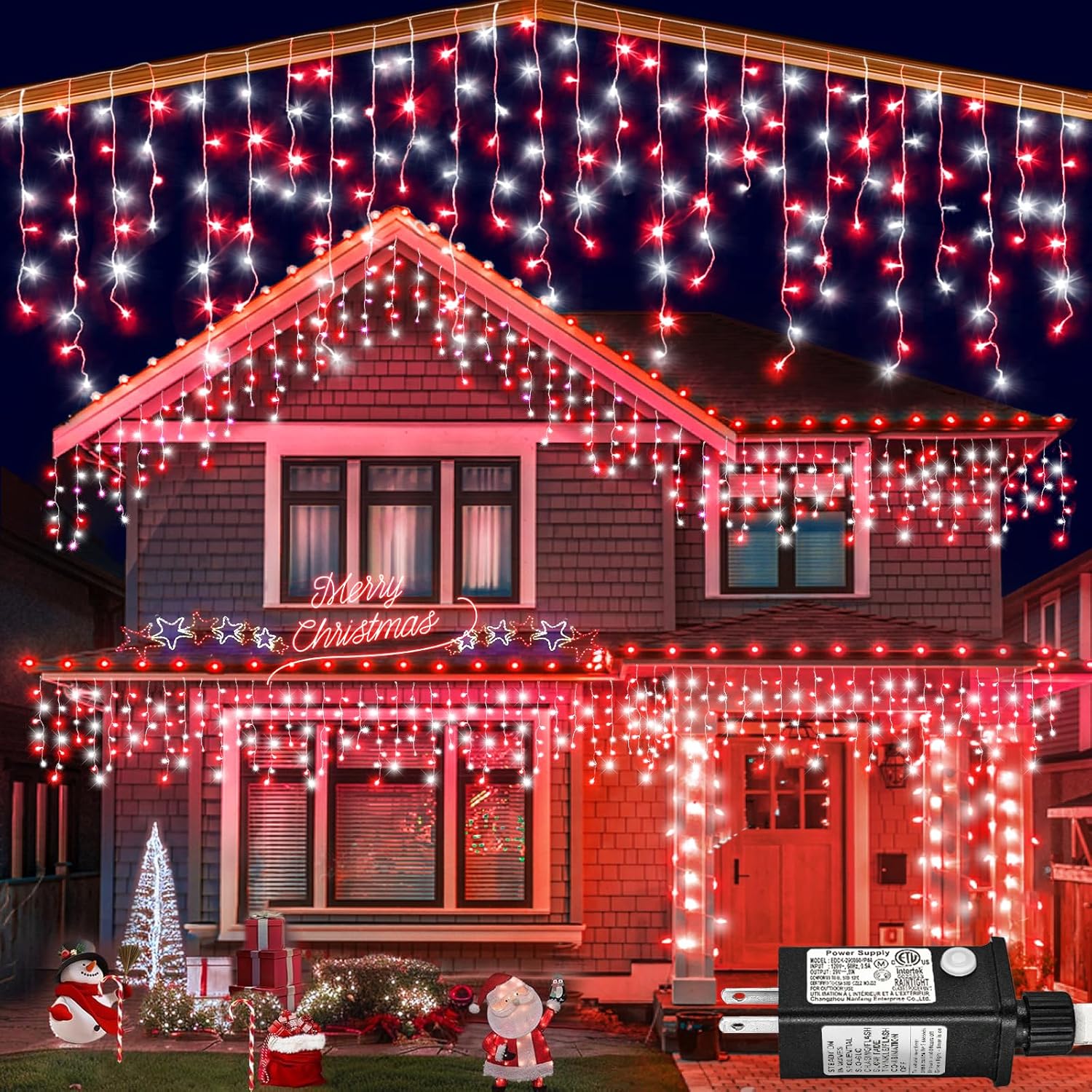 66ft Icicle Lights for Outside, Red and White Christmas Lights Outdoor ...