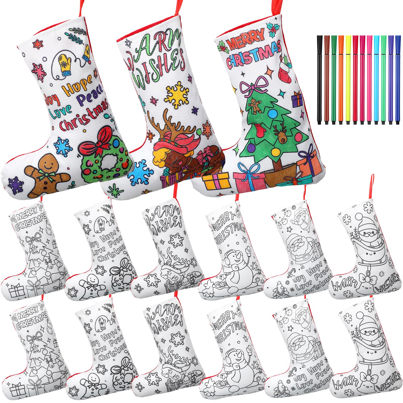 Amazon.com: Liliful 12 Pack DIY Christmas Stocking Crafts Color Your ...