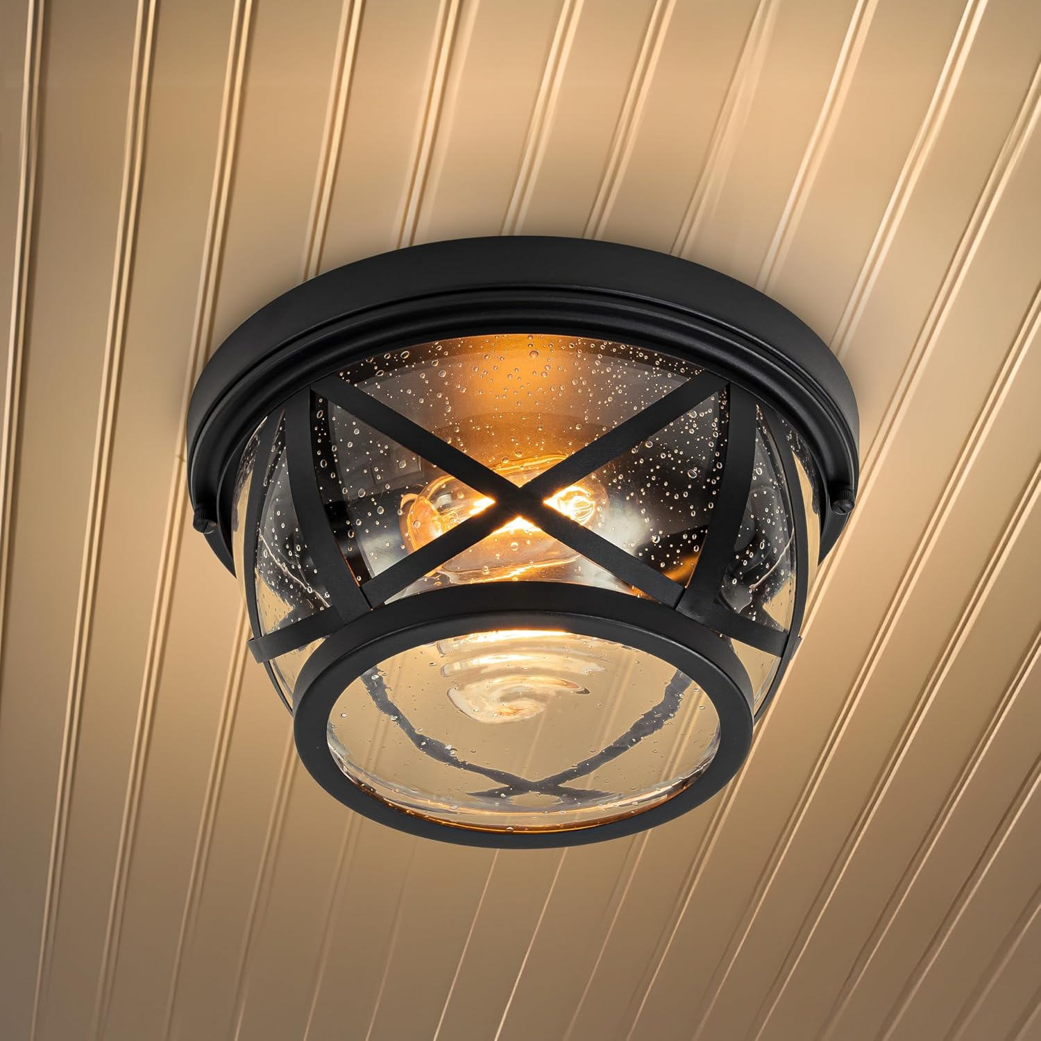 Flush Mount Ceiling Light Fixture Black, 2-Light Modern Farmhouse Porch ...