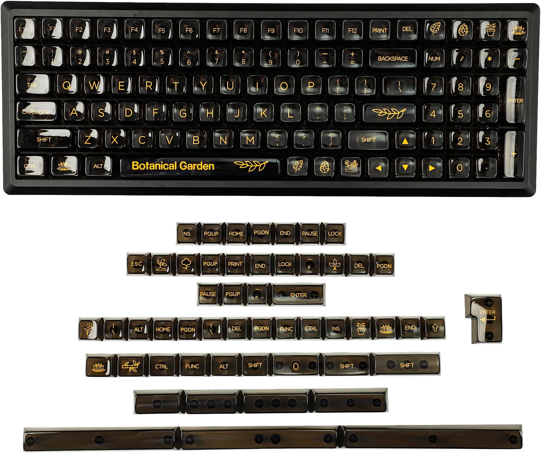 Amazon.com: YMDK 155 Crystal Backlit Keycaps Black Botanical MDA ...