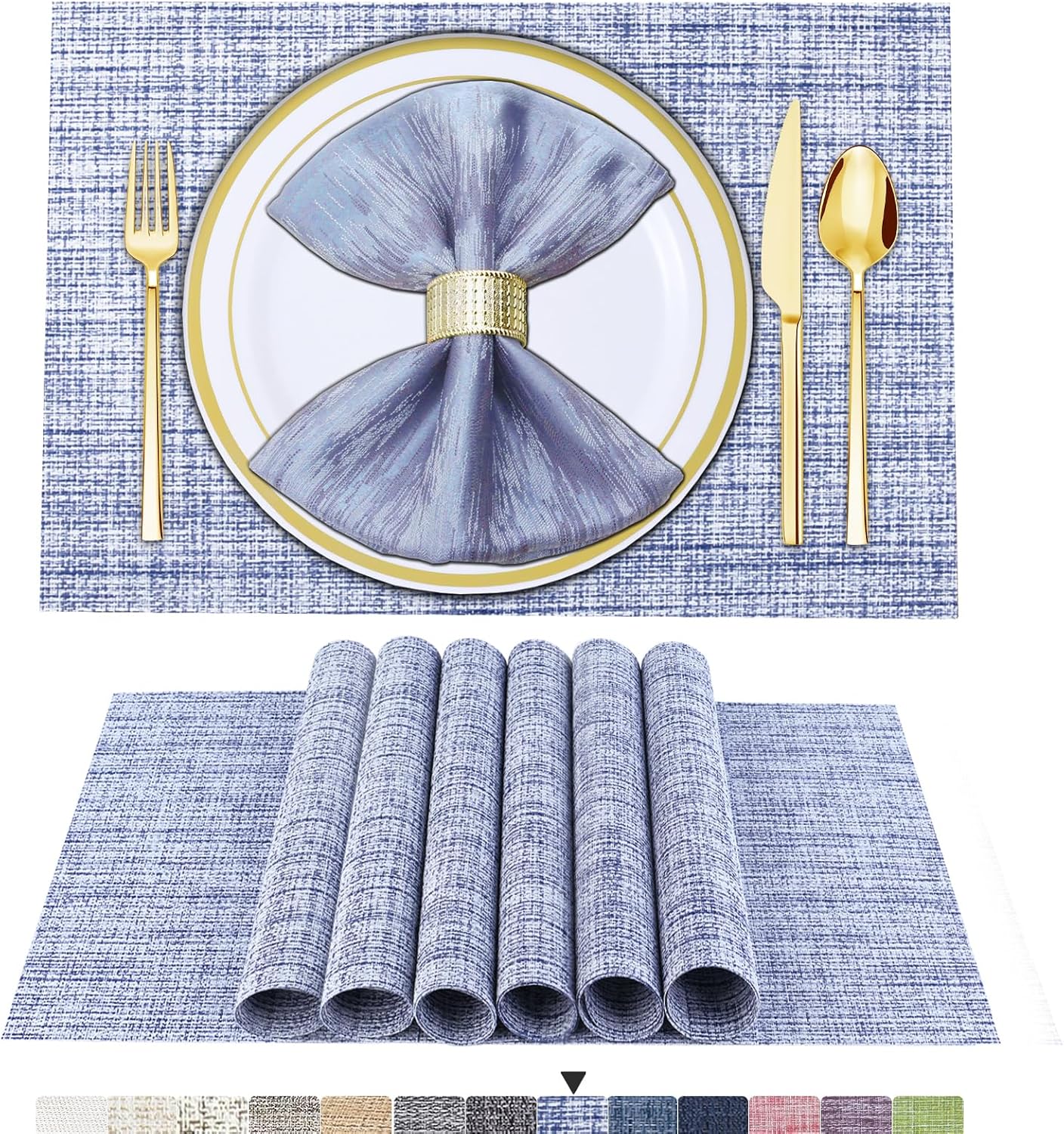 Amazon.com: BETEAM Placemats Set of 6 Woven Vinyl Placemat for Dining ...