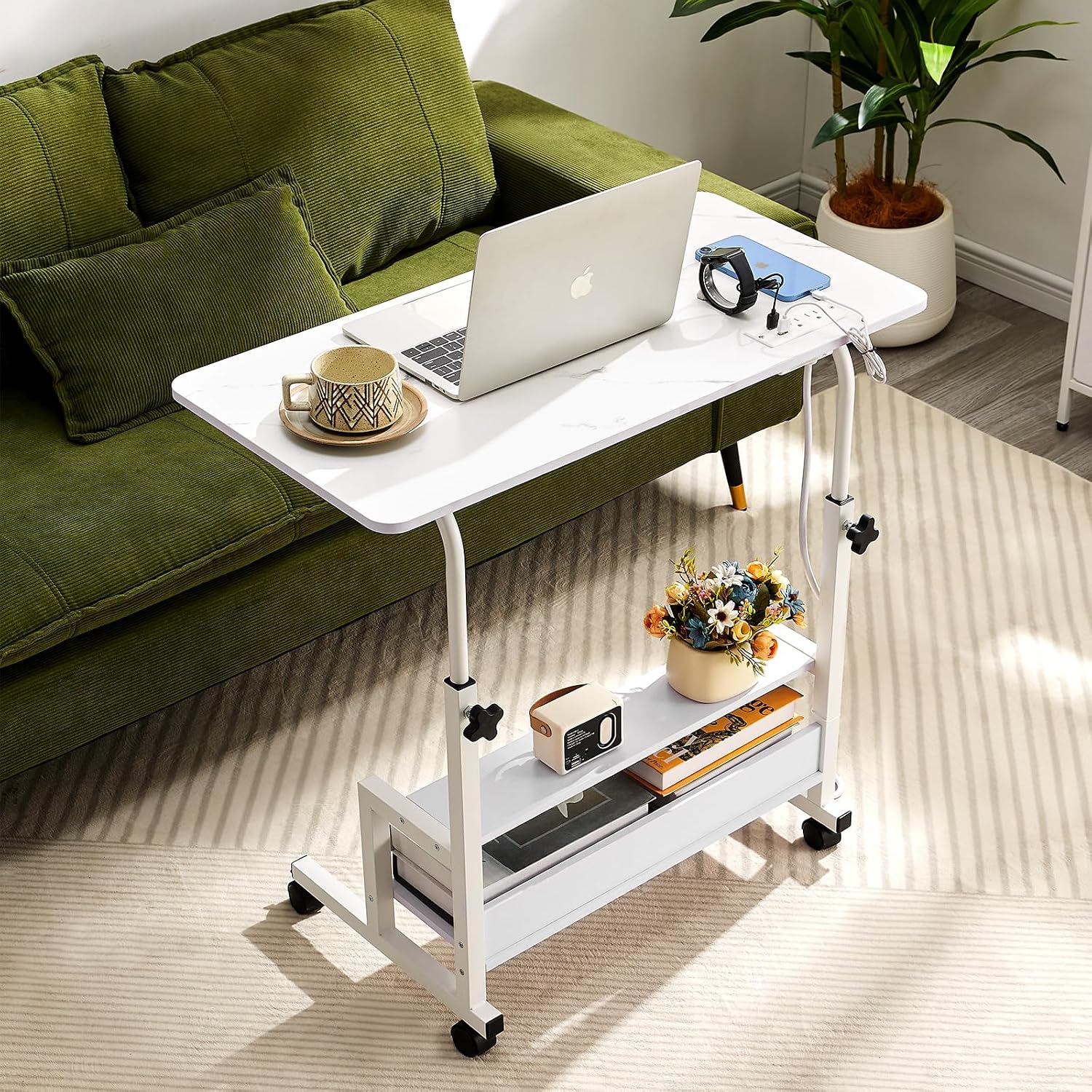 Amazon.com: MAWEW Rolling Desk with Socket,Portable Desk,Small Desk for ...