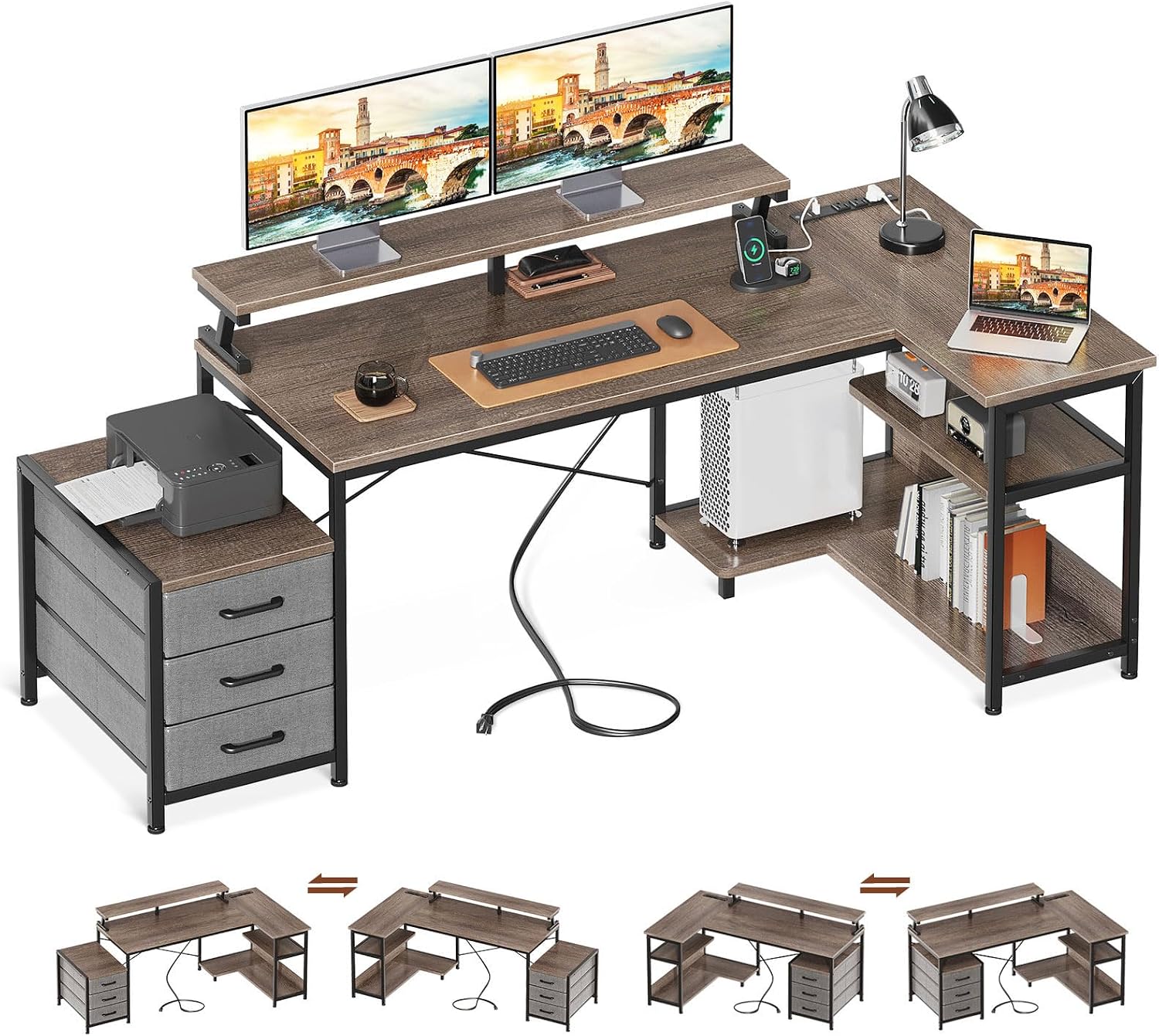 Amazon.com: AODK L Shaped Computer Desk with Power Outlets & 3 Cloth ...