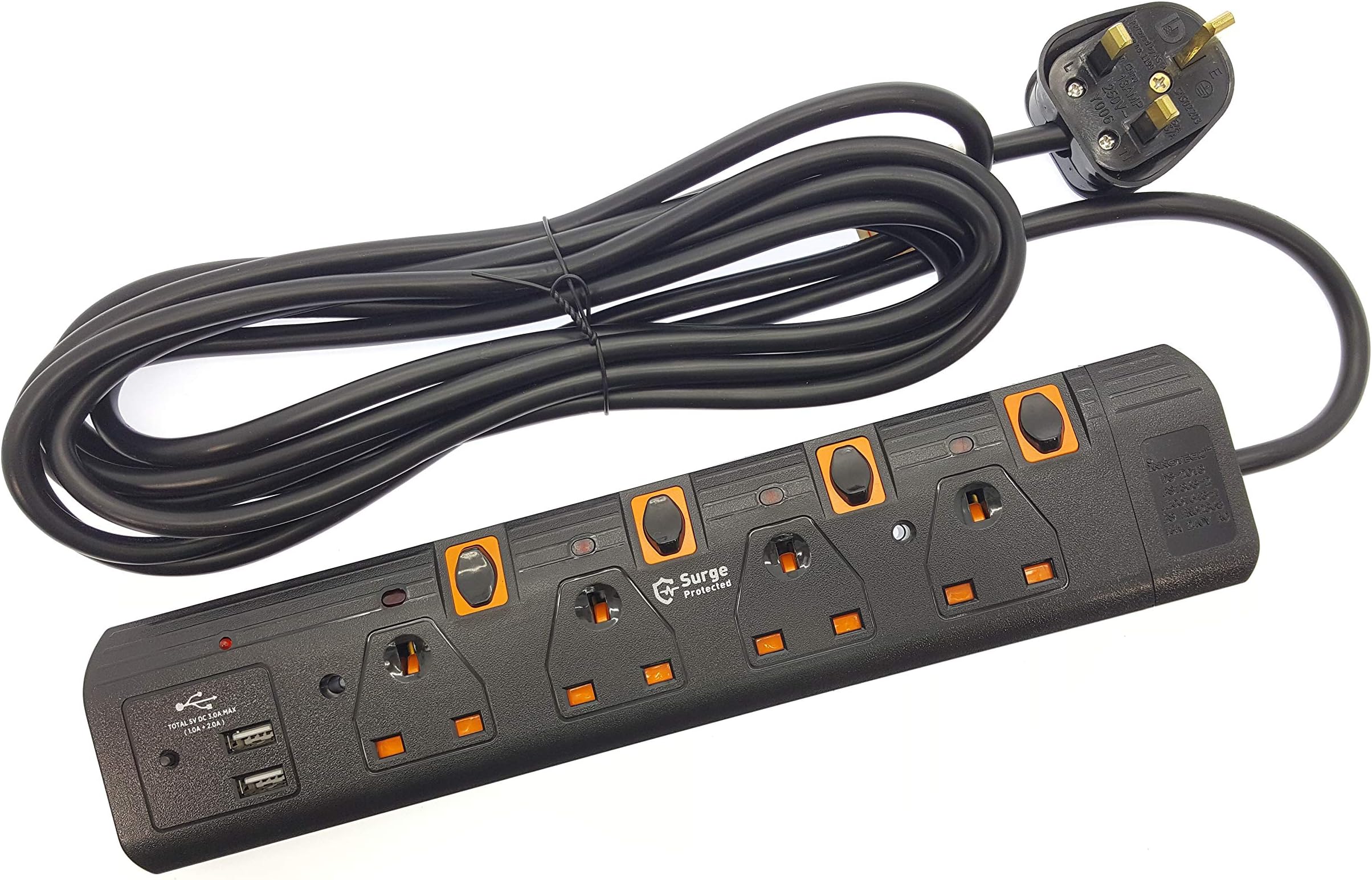 Innoteck 4way 5meters Individual Switched 2 USB ports Extension Lead ...