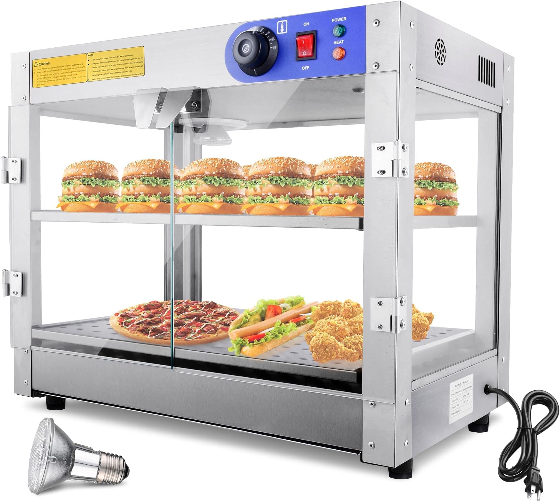 Amazon.com: VEVOR 110V 24-Inch Commercial Food Warmer Display, 2-Tier ...