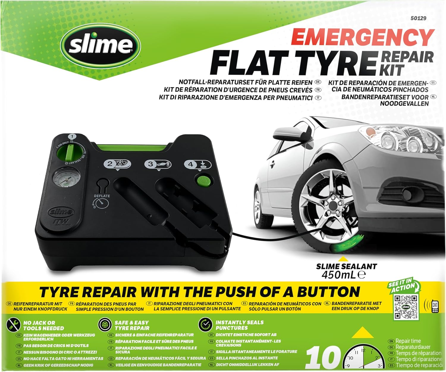 Slime 50129 Flat Tyre Puncture Repair, Emergency Kit, includes Sealant ...