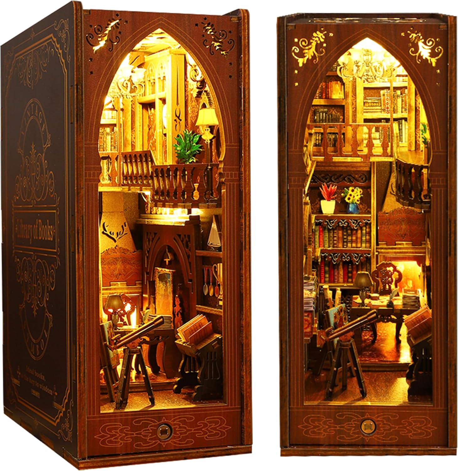 Book Nook Kit, MOJINO DIY Miniature 3D Puzzle Wooden Bookends Dollhouse ...