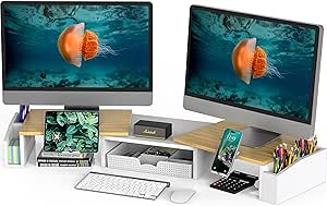Amazon.com: Simple Houseware Desk Dual Monitor Stand Riser with Drawer ...