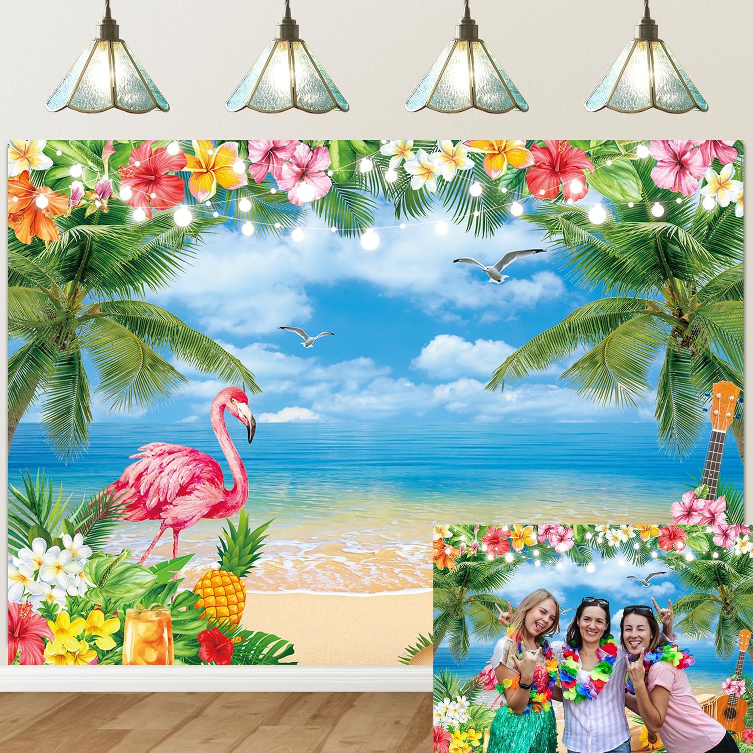 Amazon.com : Summer Hawaiian Beach Backdrop Tropical Palm Flower ...