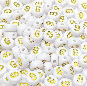 Amazon.com: Bxwoum 100PCS 4x7mm White Round Acrylic with Gold Alphabet ...