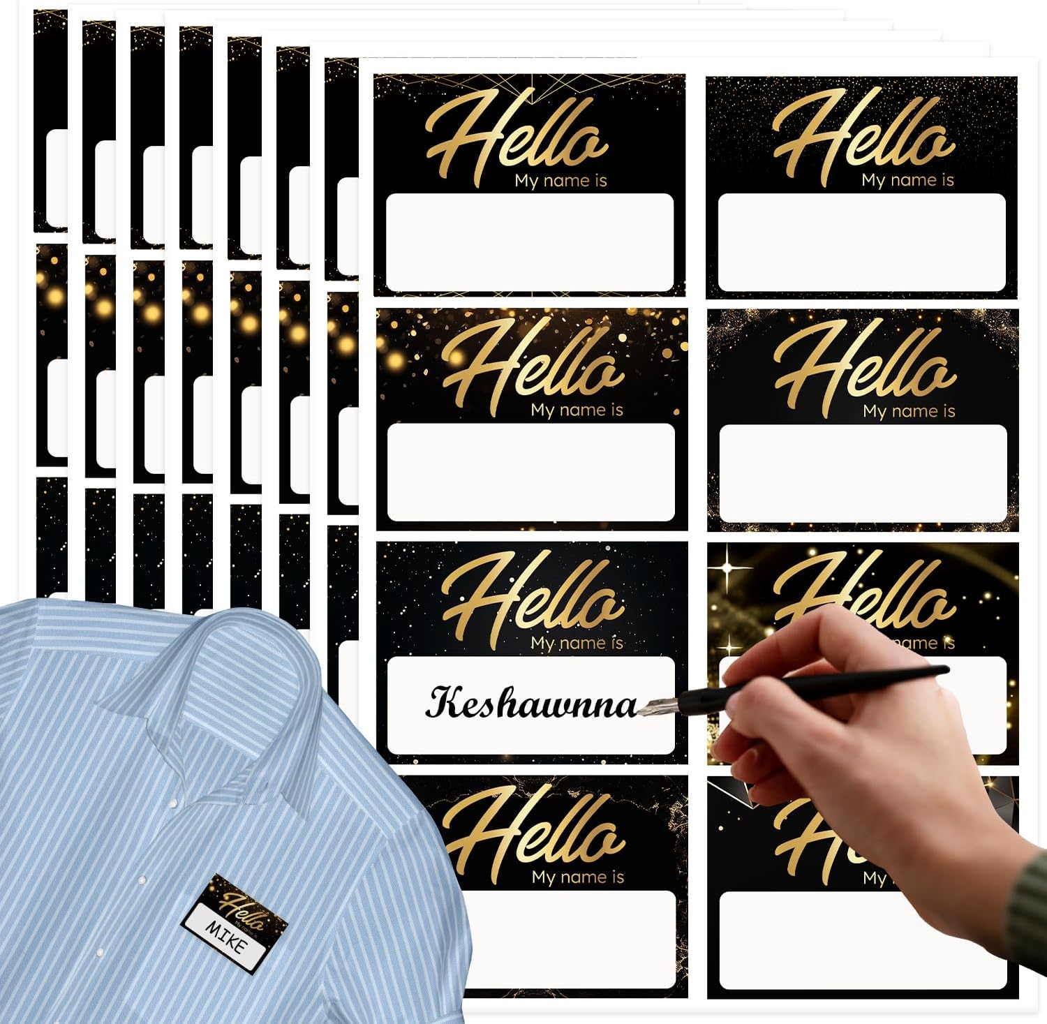 Amazon.com : IKSII 120 Pcs Hello My Name is Stickers,Black Gold Large ...