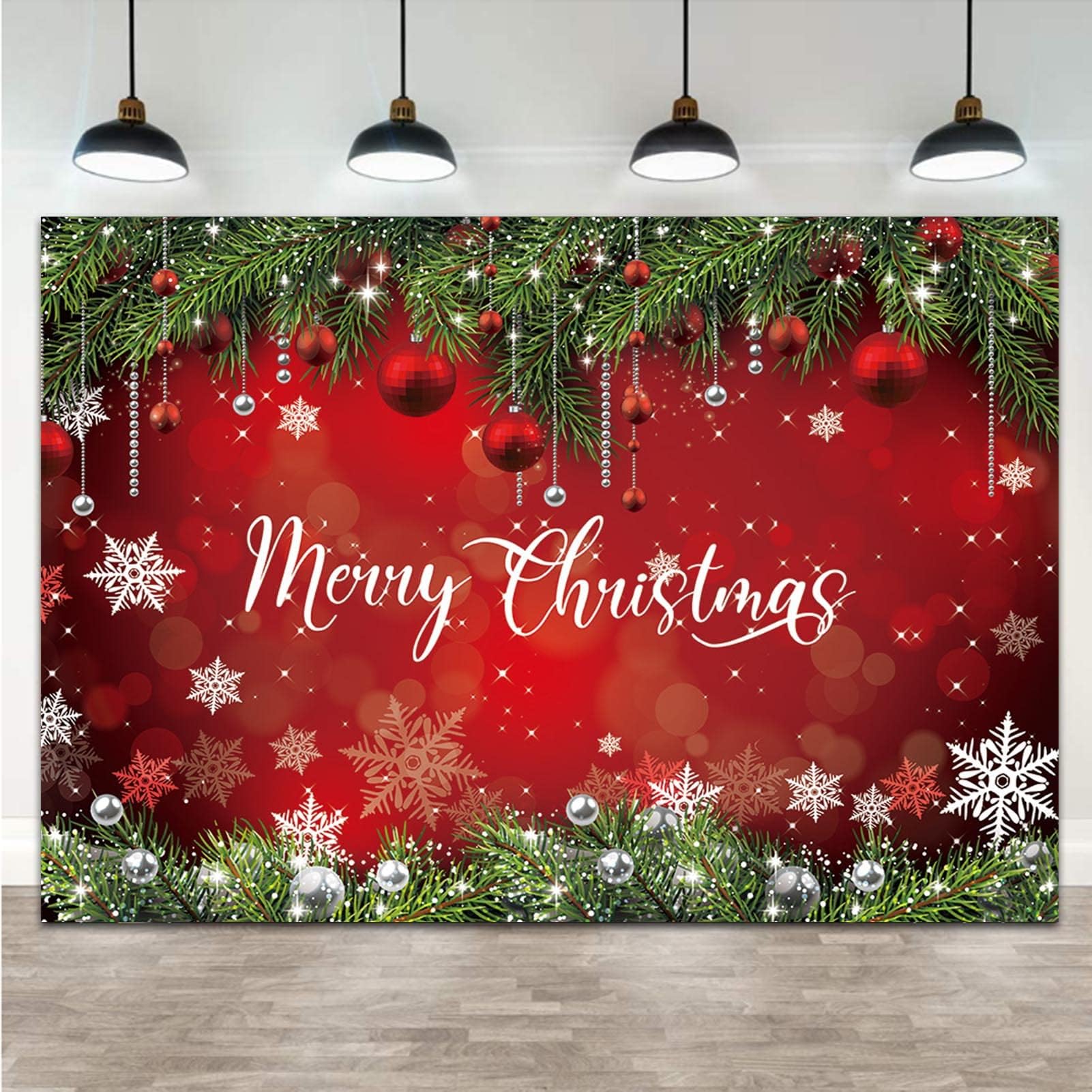 Amazon.com : Merry Christmas Photography Backdrop Glitter Sparkle Red ...