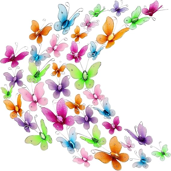 Amazon.com: Zonon 60 Pcs Butterflies for Crafts with Gem, 3D Organza ...