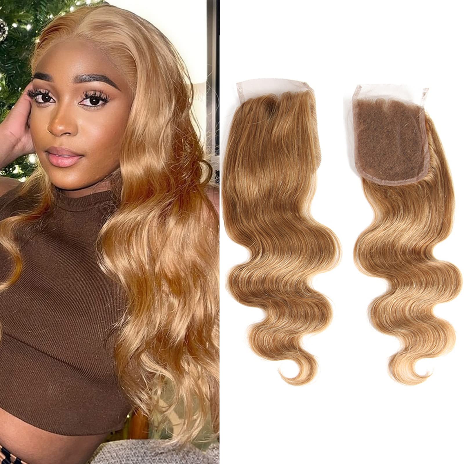 Amazon.com : X-TRESS 4X4 Honey Blonde Closure Human Hair Pre Plucked ...