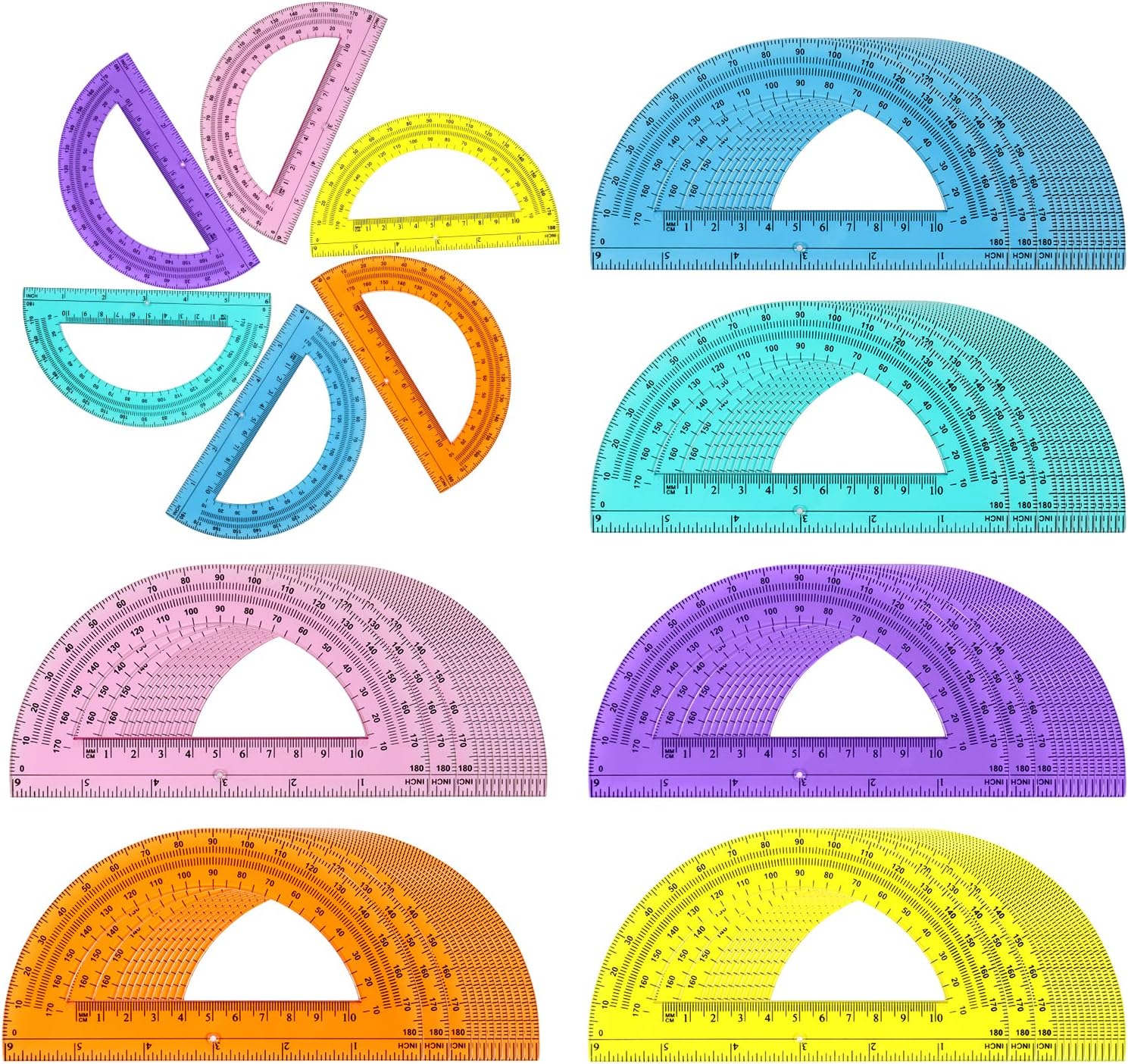 Amazon.com : 100 Pcs Plastic Protractors, 180 Degrees 6 Inch Math ...