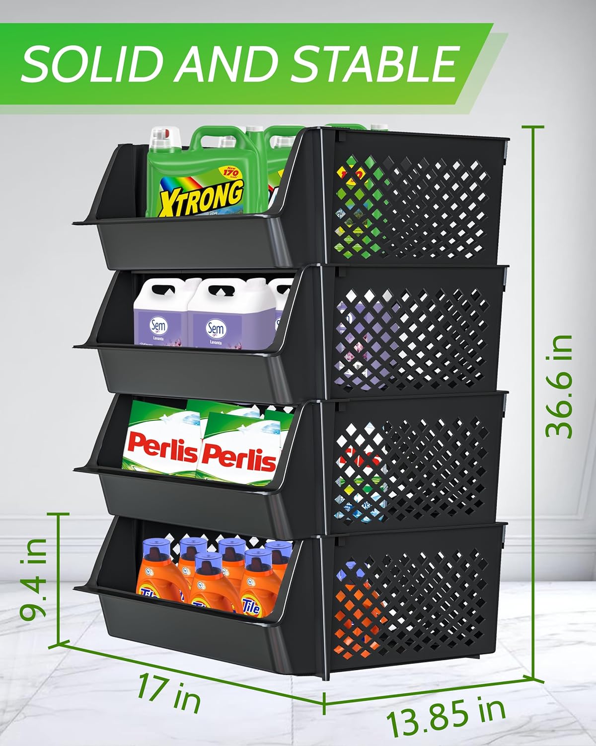 Skywin Contenedores apilables de plástico grandes para despensa, color ...