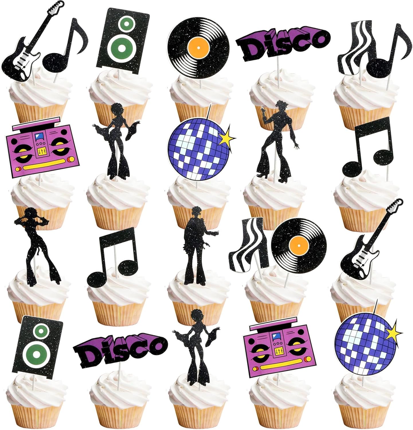 Amazon.com: 28Pcs Disco Party Cupcake Toppers Disco Party Supplies ...