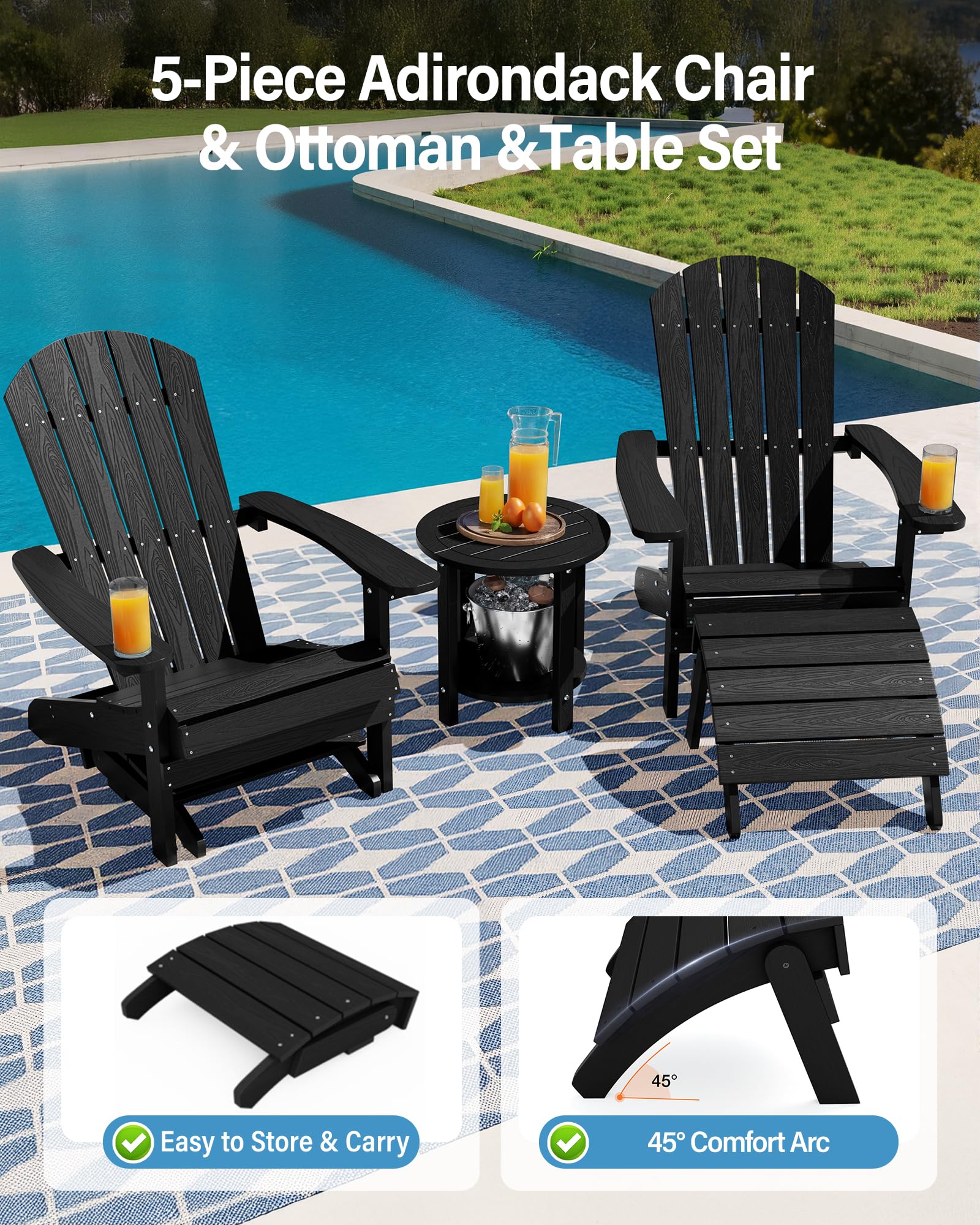 Snapklik.com : YEFU 5-Piece Adirondack Chair And Folding Ottoman And ...