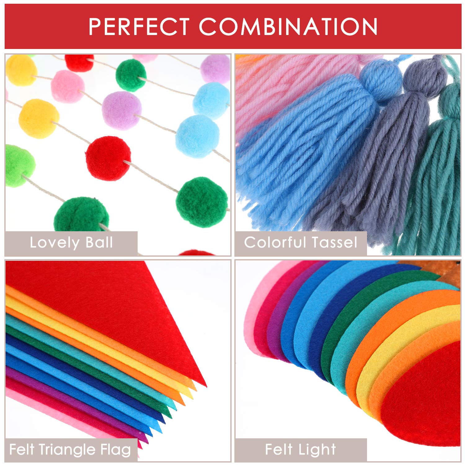 Felt Happy Birthday Banner Garland Set Pom Poms 4 Piece Felt Happy ...