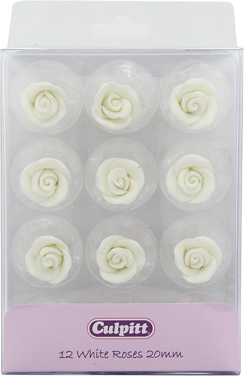 Culpitt Sugar Cake Decorations White Roses 20 mm (Pack of 1, Total 12 ...