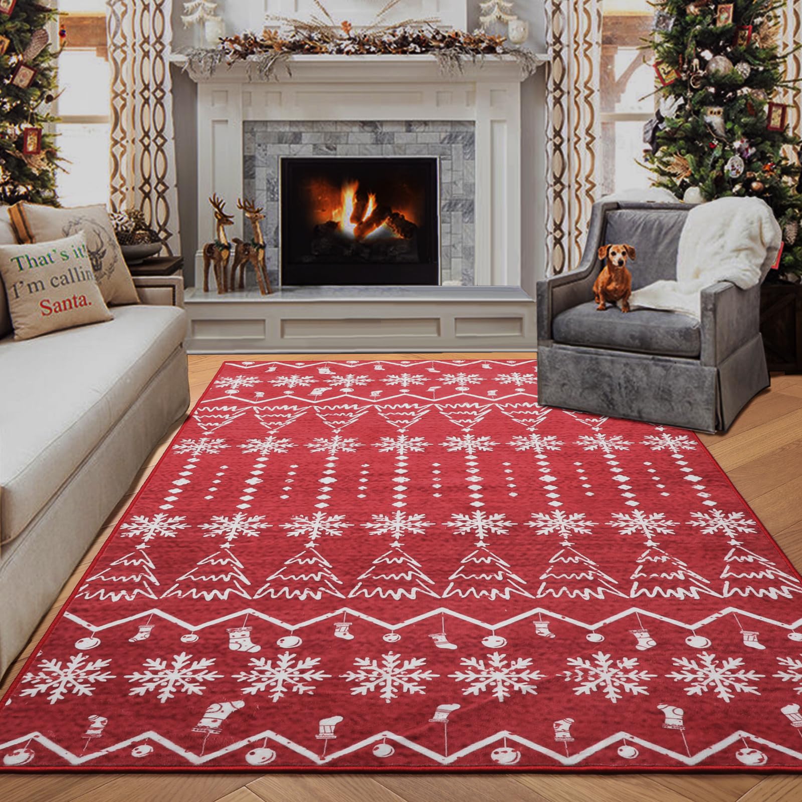 Amazon.com: ONASAR Christmas Rugs for Living Room 5x7 Area Rug, Red ...