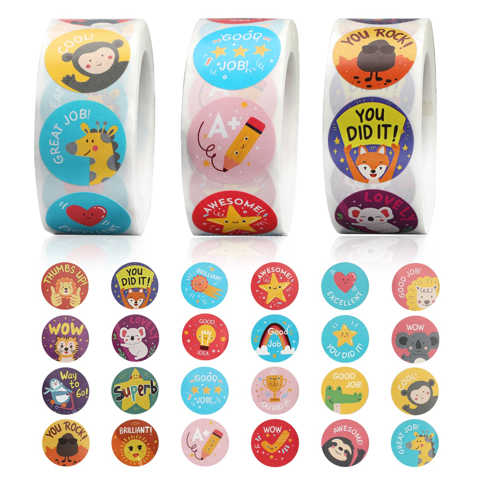 Buy 1500pcs Teacher Reward Stickers Set for Children, 3 Rolls, 24 ...