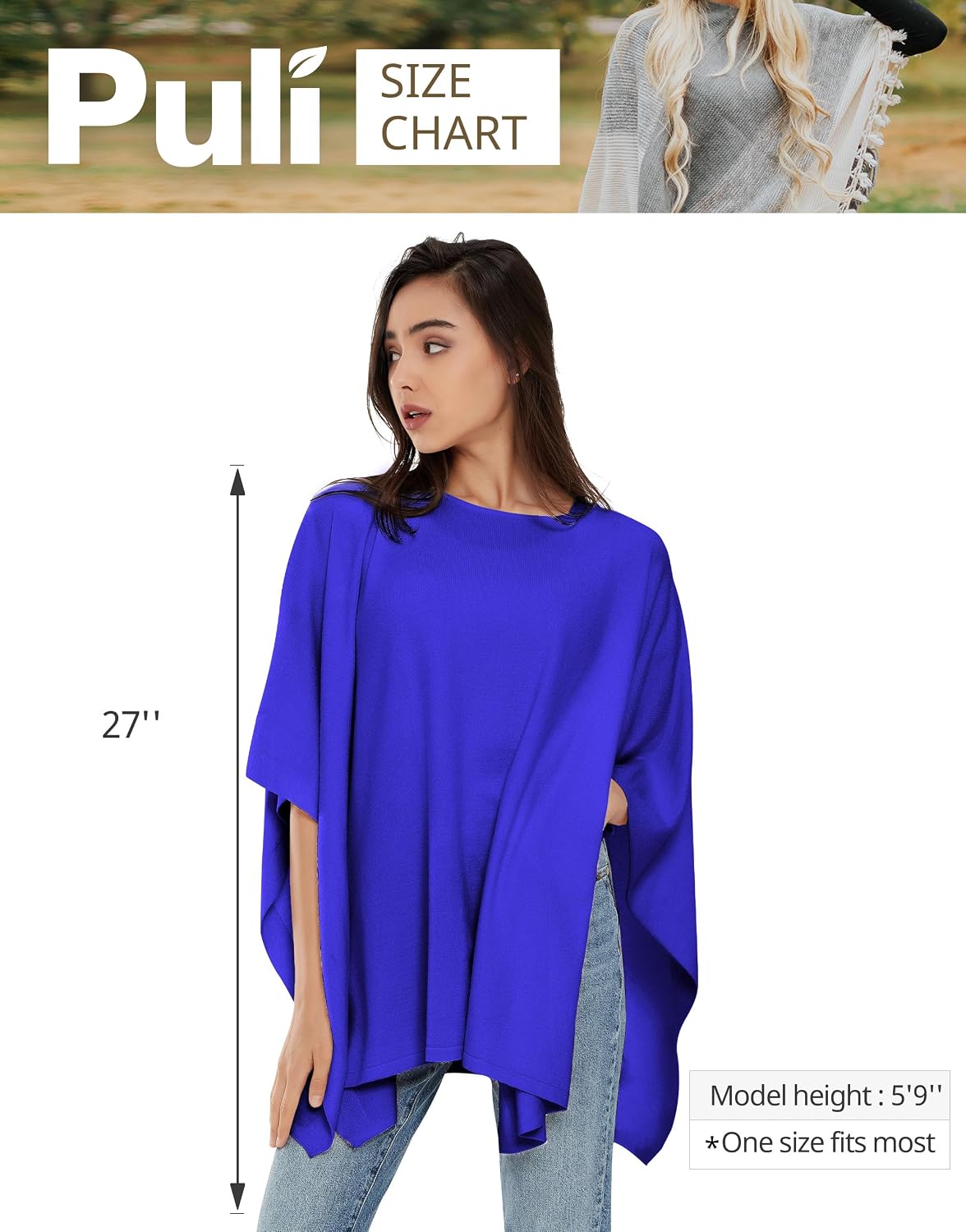 PULI Womens Pullover Poncho Sweater Ponchos Cashmere Feel Shawl Loose ...