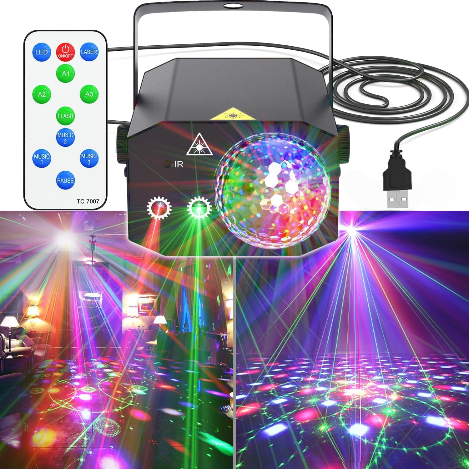 Disco Lights, Party Light +Disco Ball 2 in 1 Party Lights Sound Actived ...