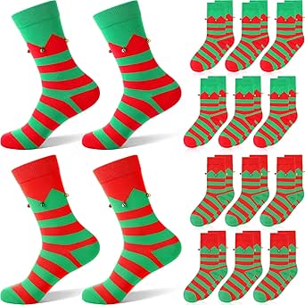 Amazon.com: Chuarry 12 Pairs Christmas Elf Socks with Bells Red and ...