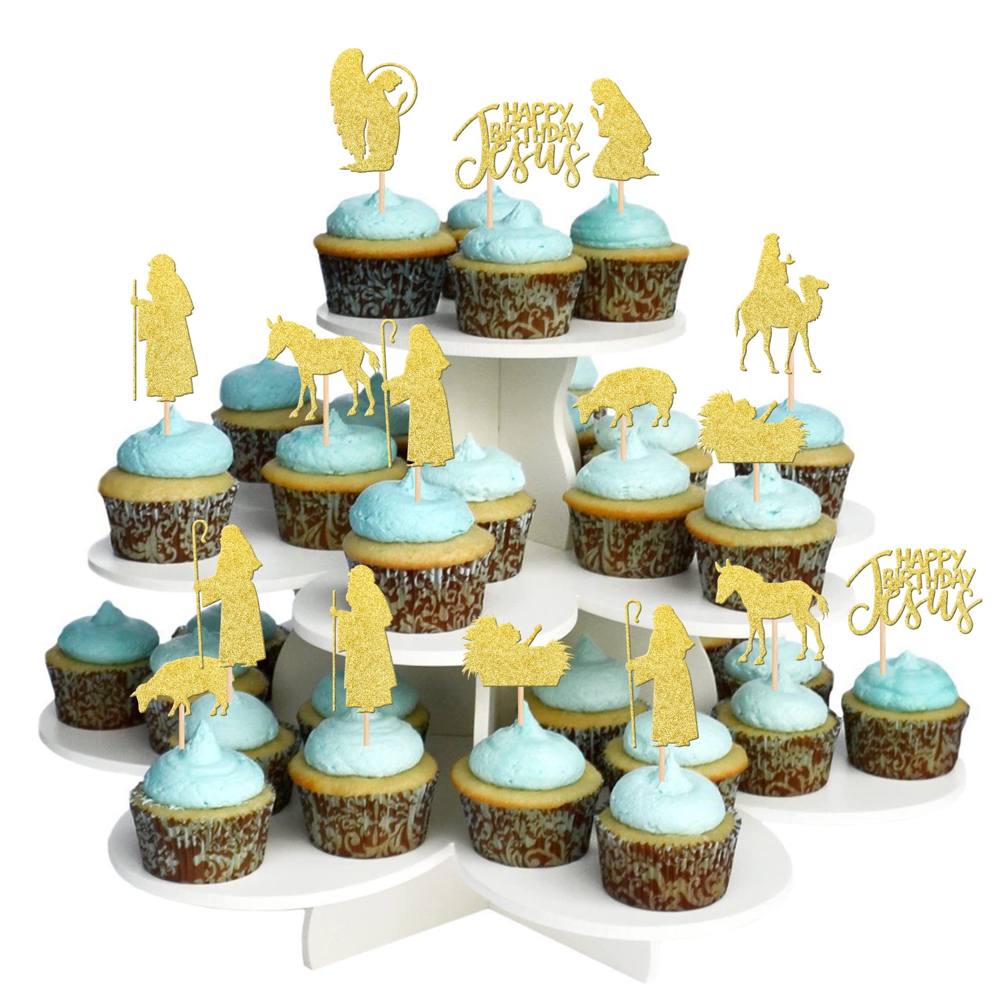 Snapklik.com : 36 PCS Christmas Nativity Cupcake Toppers Glitter ...