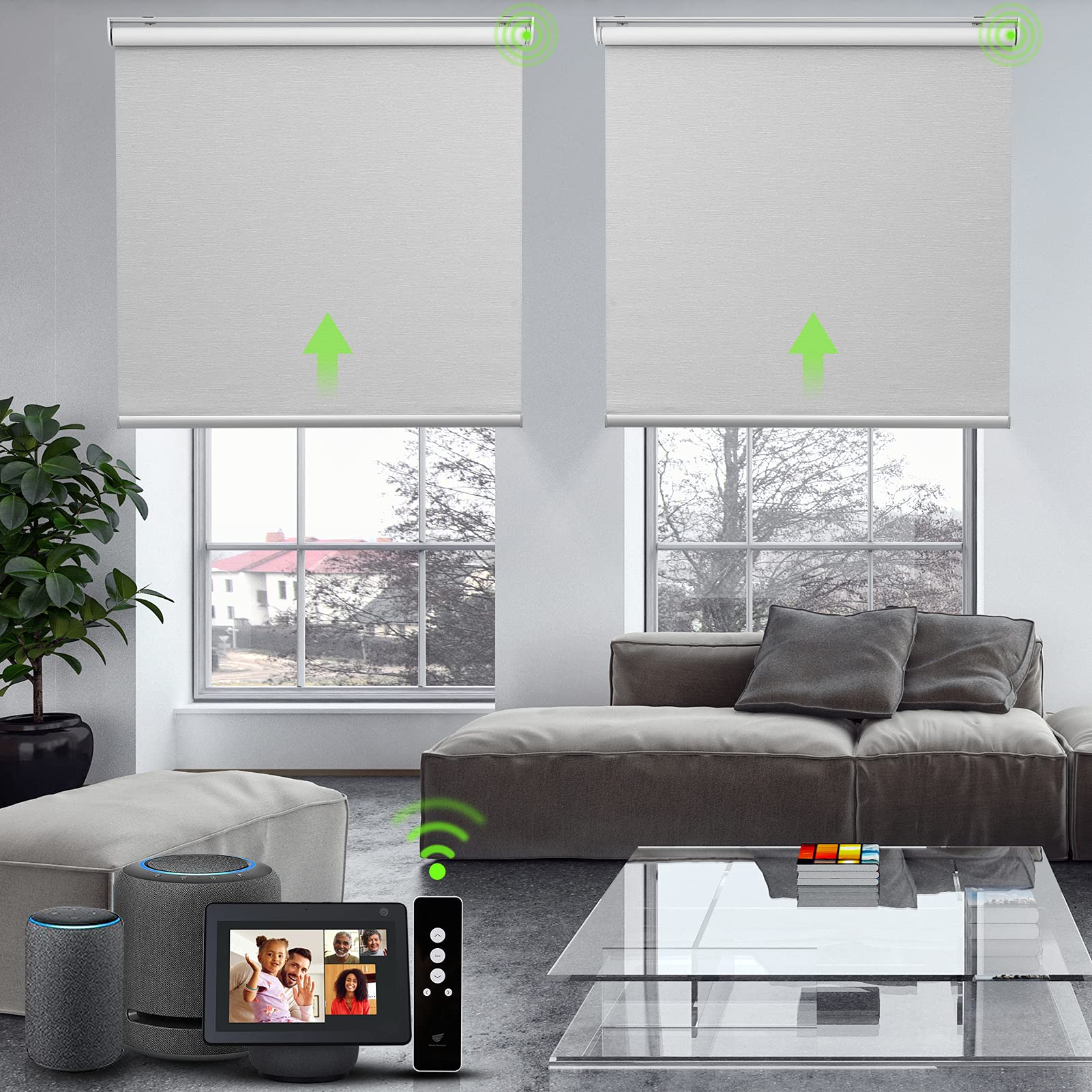 Buy SmartWings Motorized Roller Shades,100% Blackout Rechargeable ...