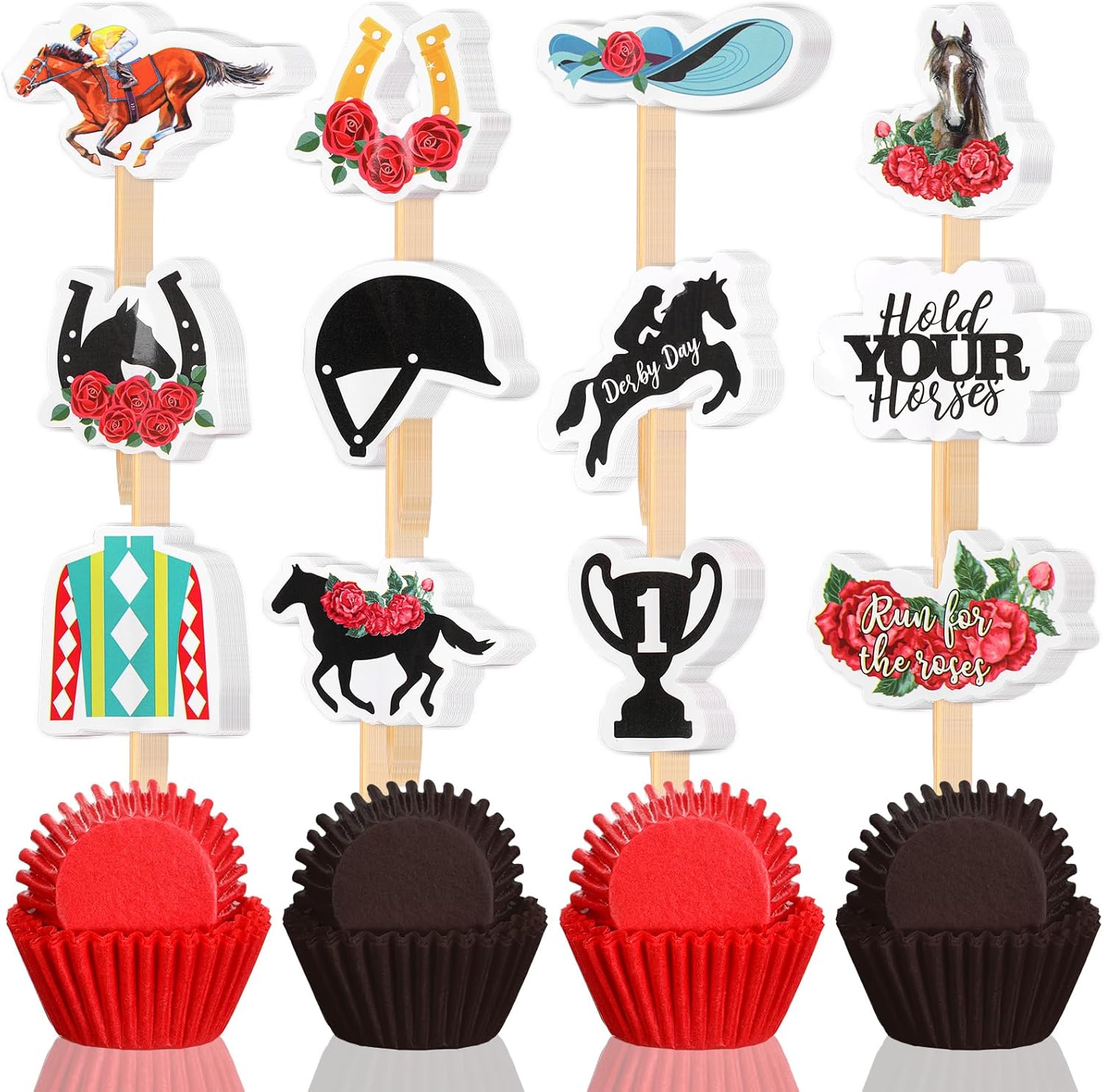 Amazon.com: 172 Pcs Horse Derby Cupcake Decorations with 72 Pcs Horse ...