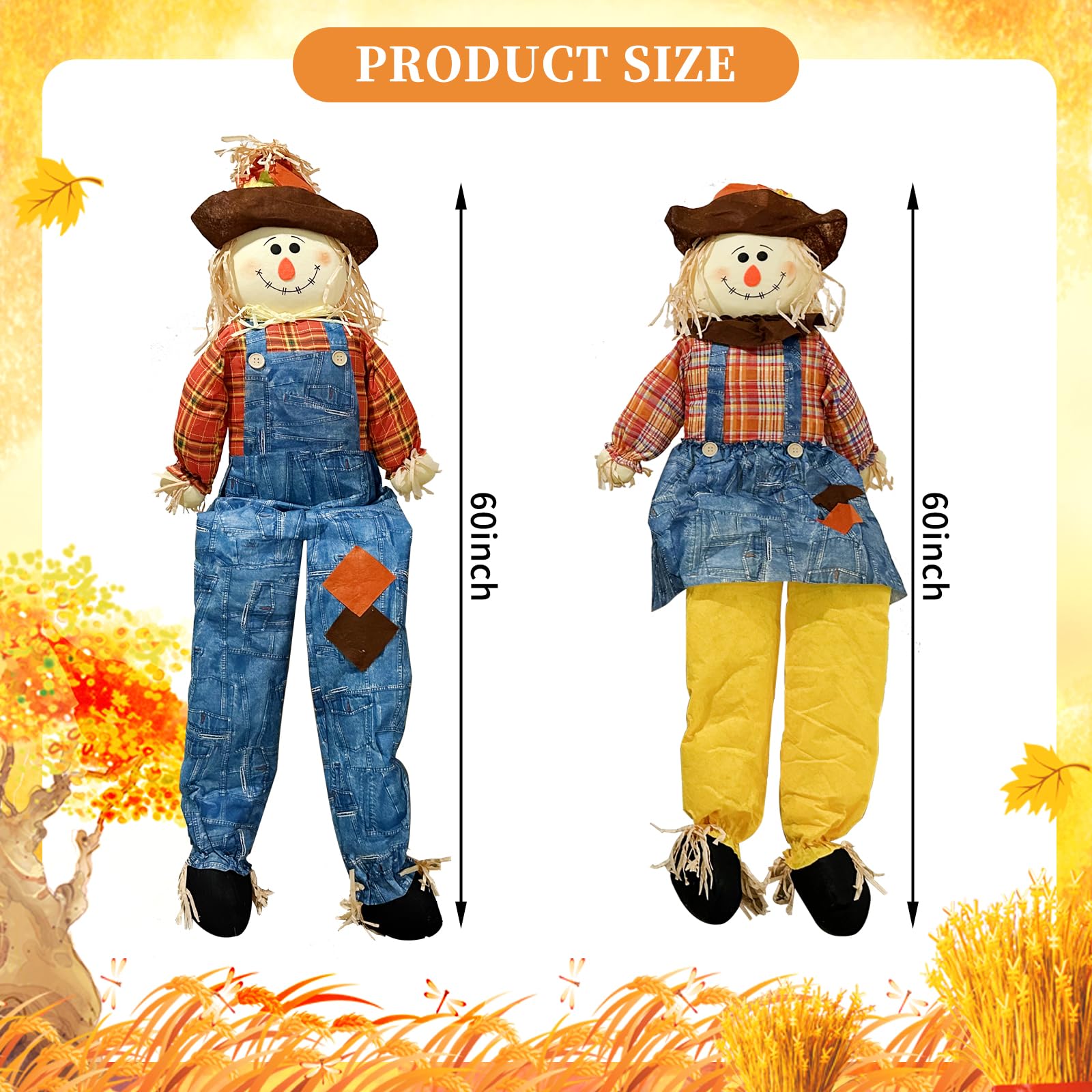 Snapklik.com : Life Size Scarecrow Set Of 2,60" Halloween Sitting ...