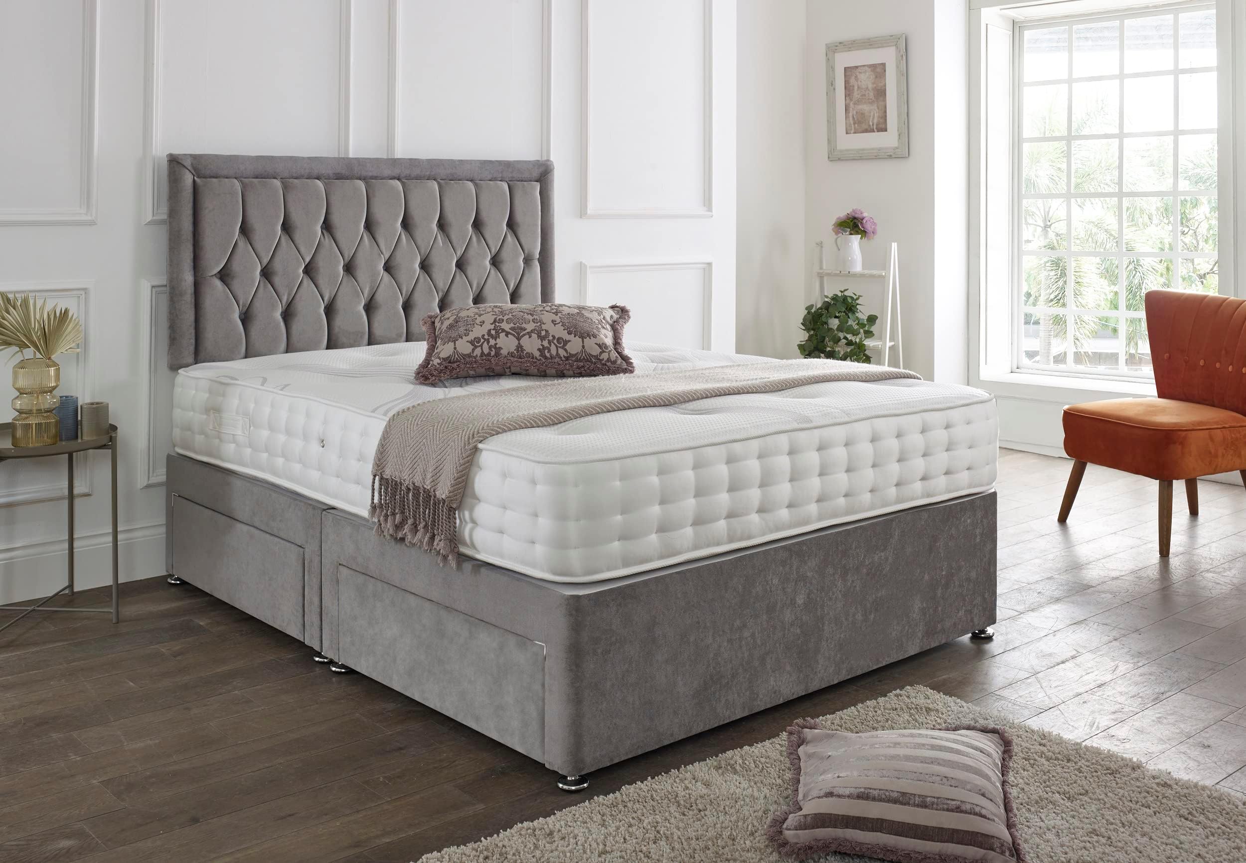 Bed Centre Ziggy Grey Plush Memory Foam Divan Bed Set With Mattress, 2 ...