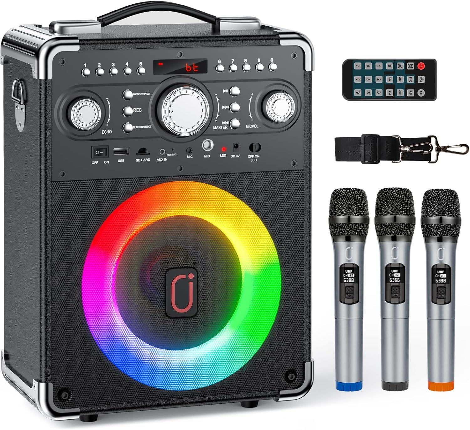 Amazon.com: Karaoke Machine with 3 Wireless Microphones, Bluetooth Karaoke Speaker with 3 Mics ...