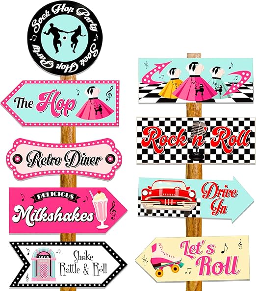 Amazon.com: JeVenis 50s Sock Hop Photo Booth Props 50s Theme Party ...