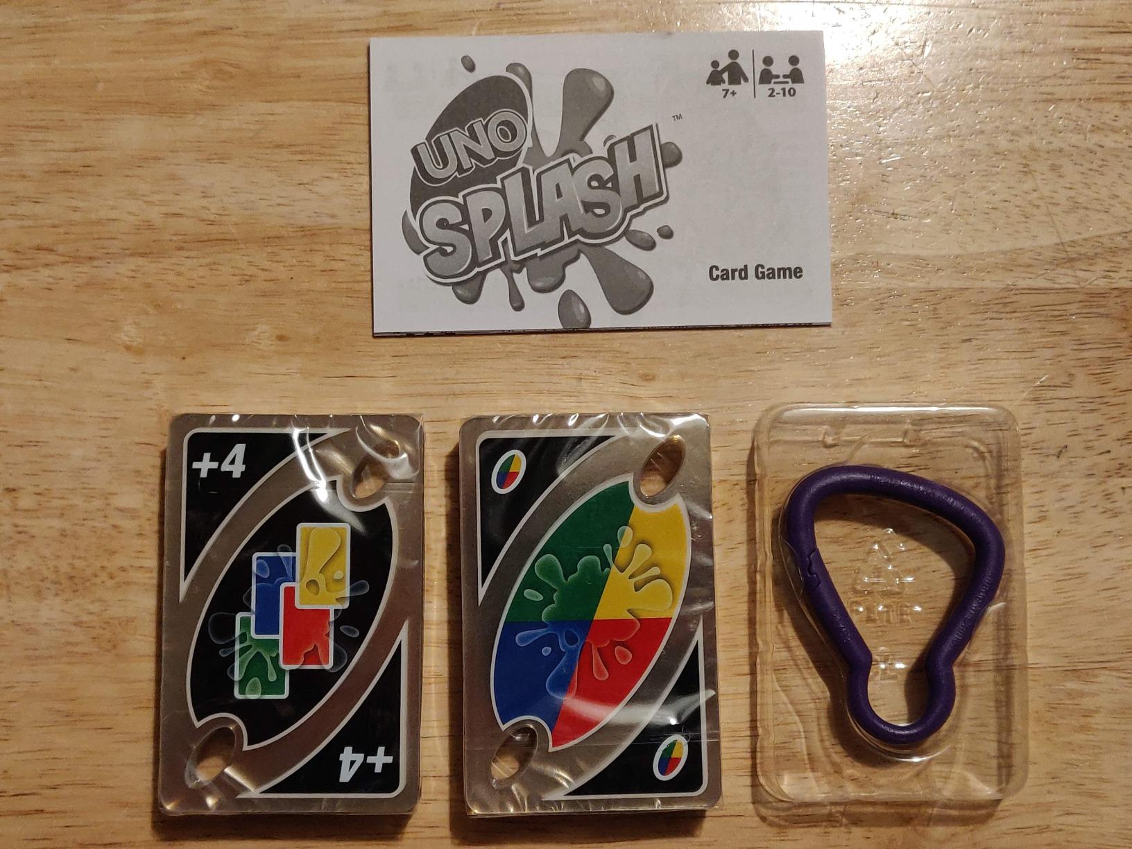 UNO Splash Card Game, 108 durable, waterproof plastic cards plus clip ...