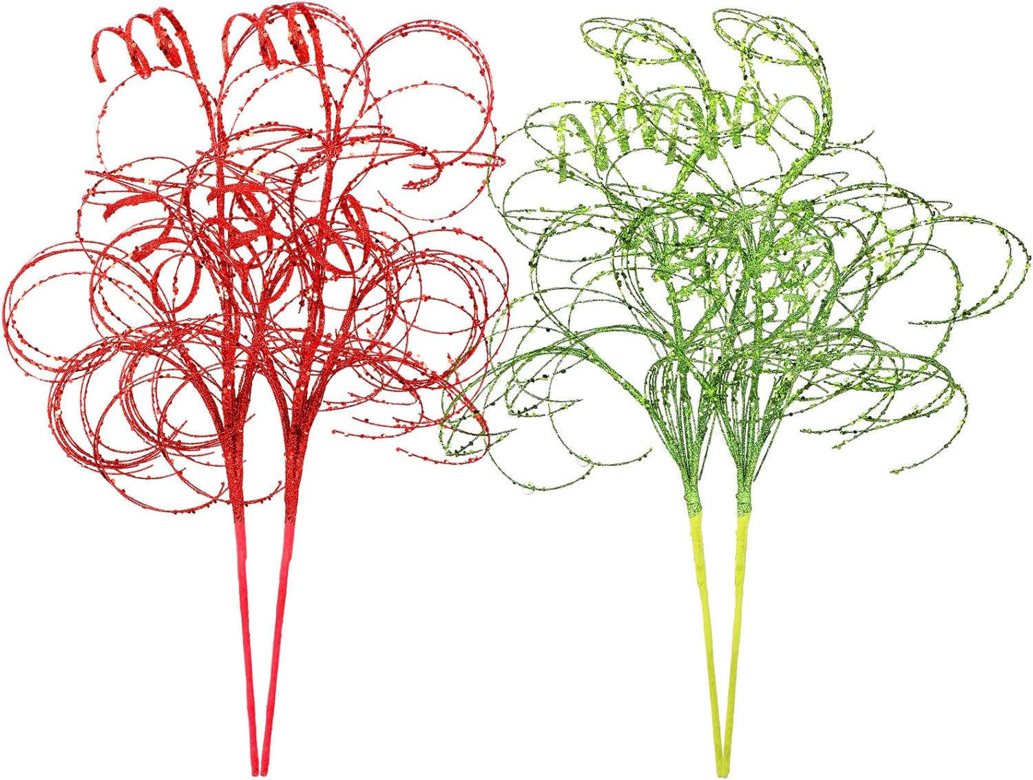 Amazon.com: Daifunli 4 Pcs Glitter Christmas Picks Ting Curly Branches ...