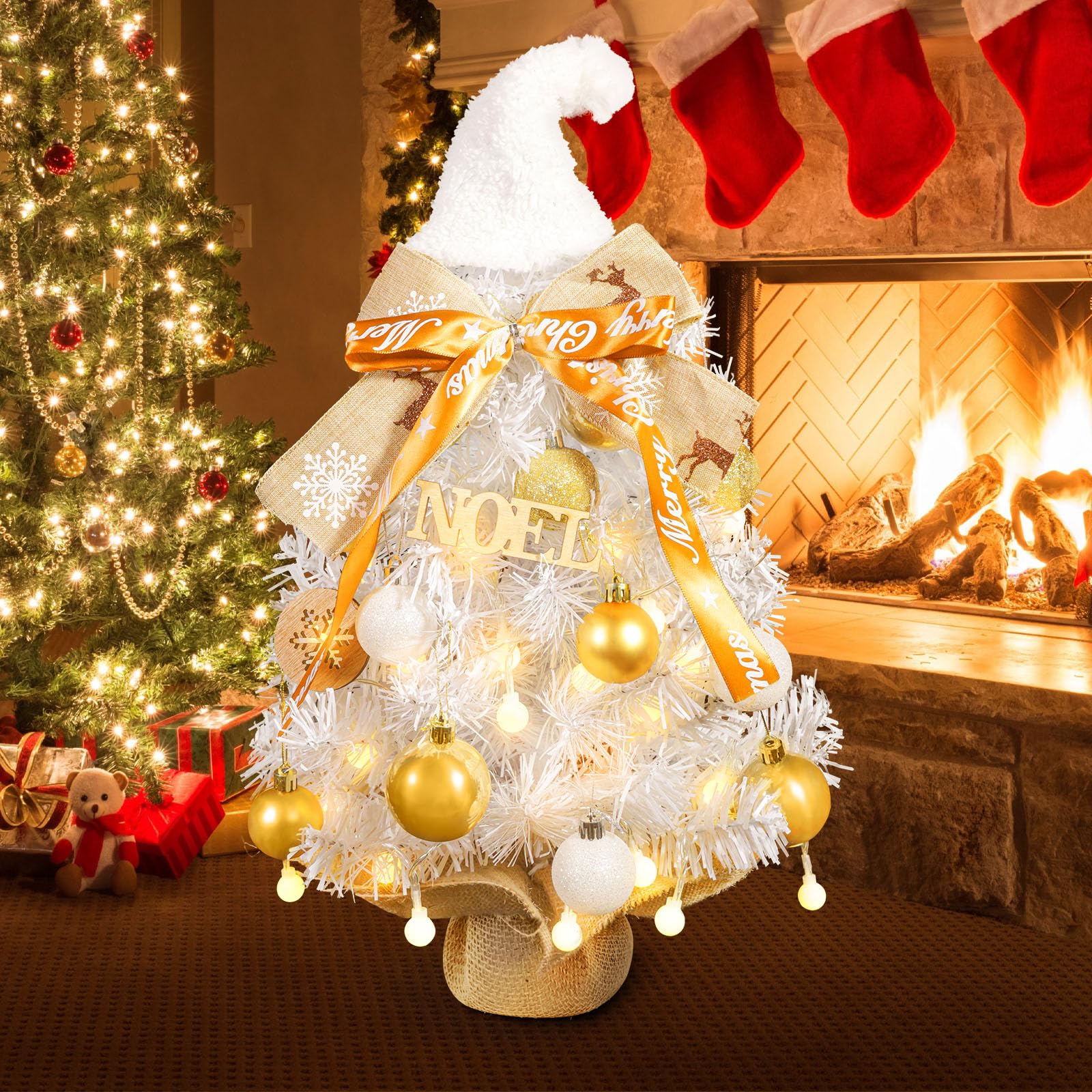 Amazon.com: 2FT Mini Christmas Tree White with Lights,Small Tabletop ...