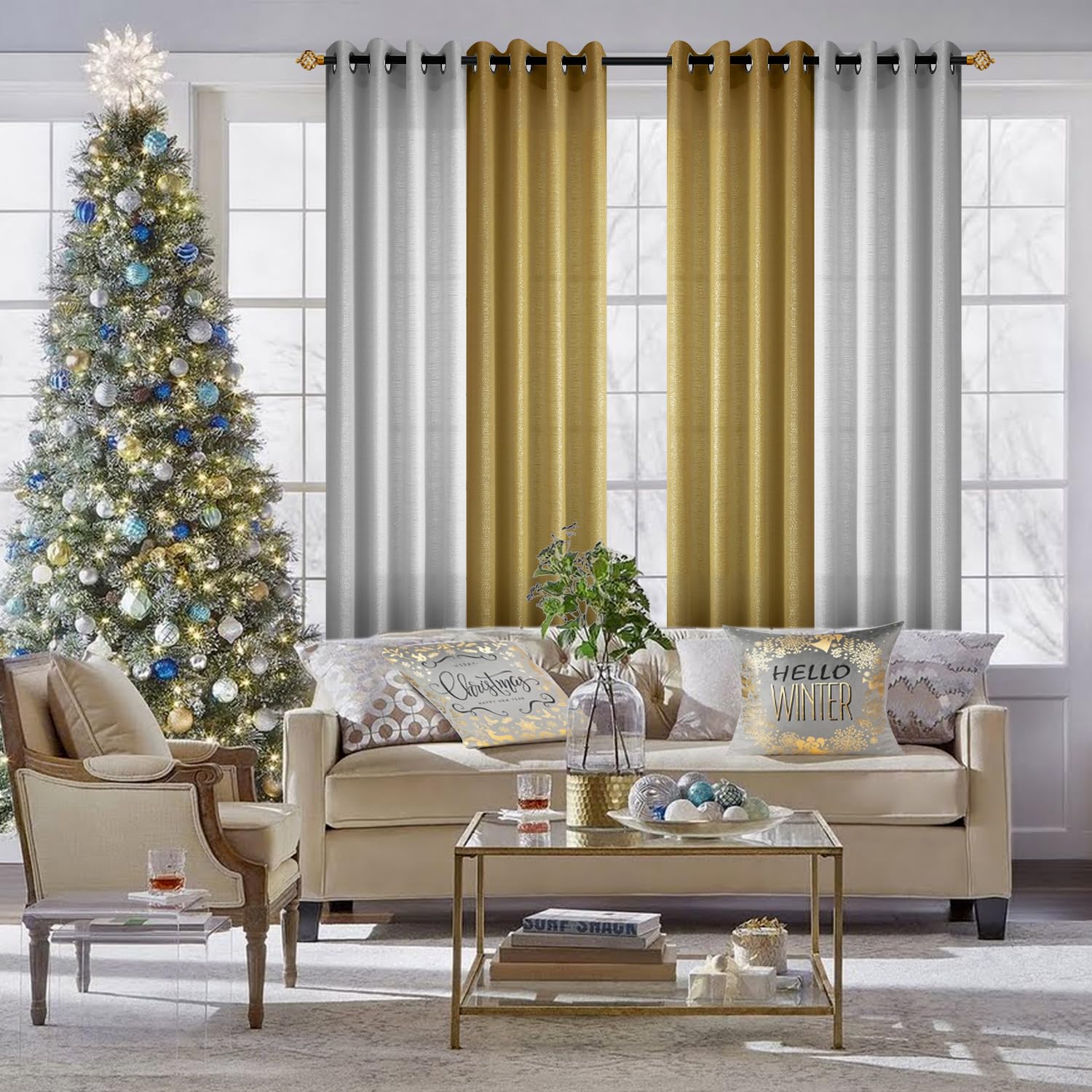 Amazon.com: KOUFALL 84 Inch Silver Grey and Gold Glitter Sparkle ...