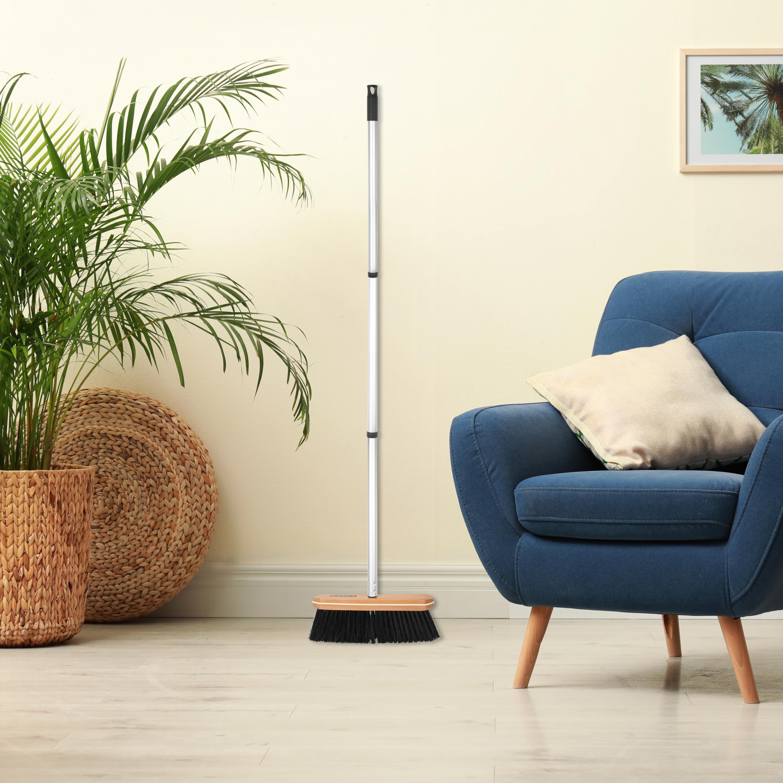 Superio Kitchen Broom - USA Wood Handle, Fine Premium Blue Bristles ...