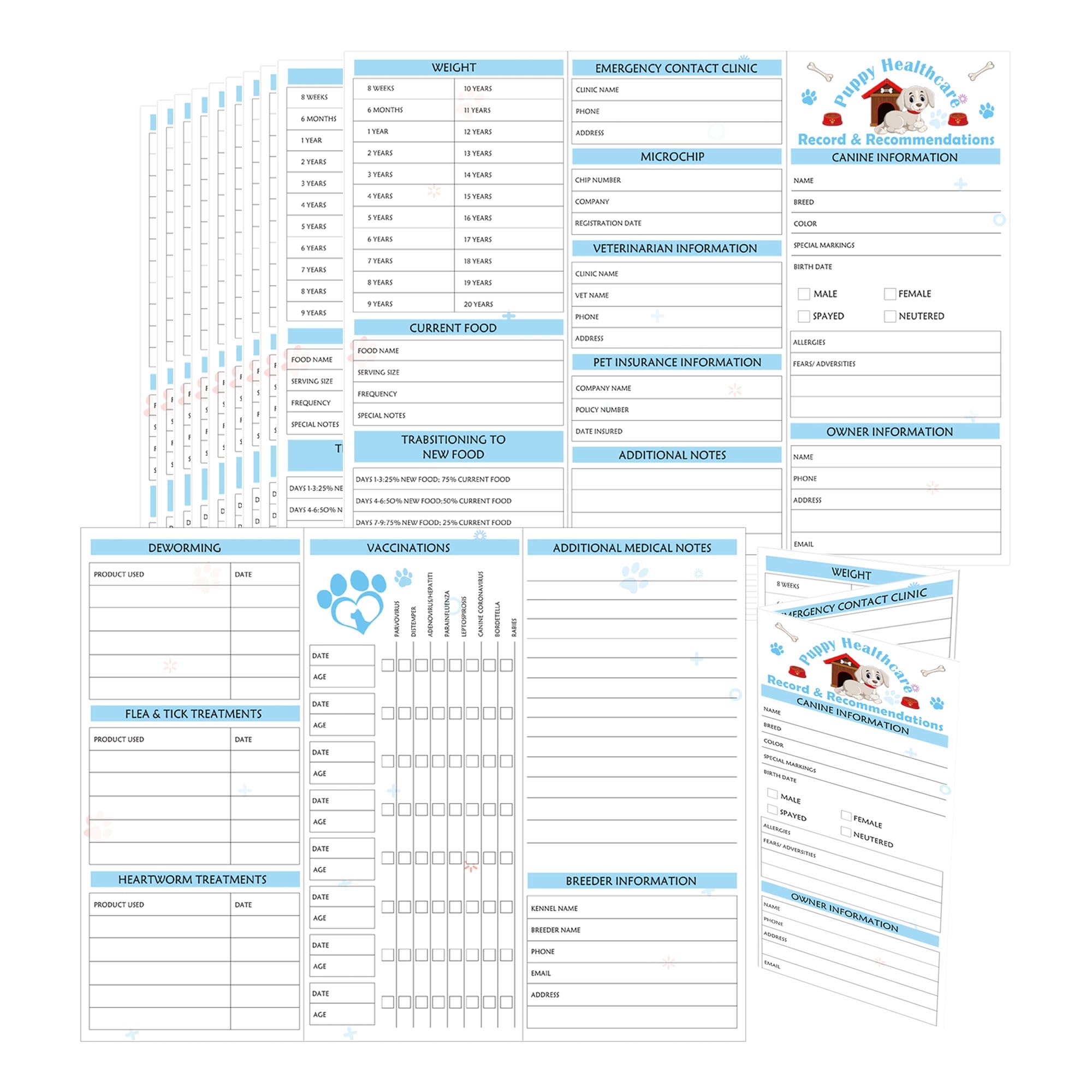 Amazon.com : 25 Pack Puppy Record Cards 8.3 x 11 Inch Dog Canine Health ...