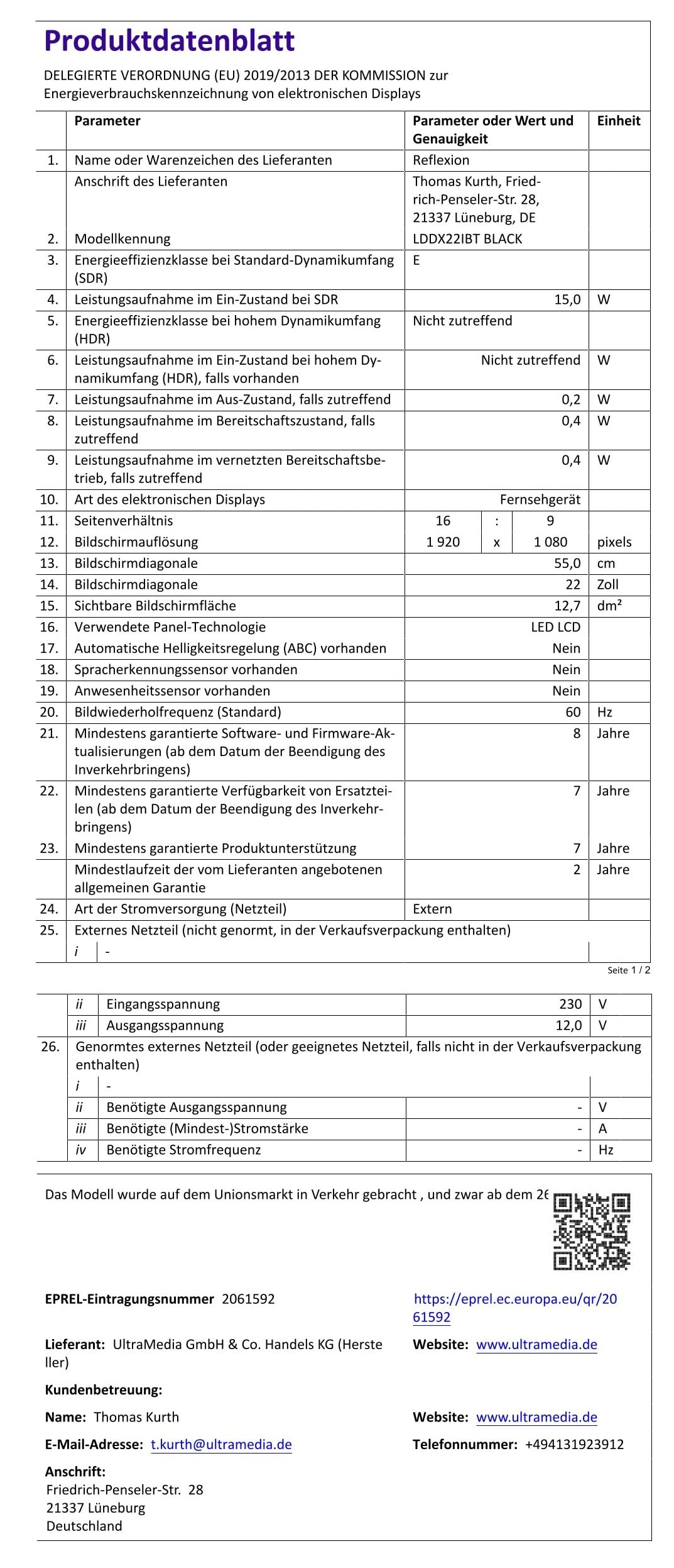 REFLEXION LED22IBT Smart LED Fernseher, LG webOSHub, 55 cm / 22 Zoll ...